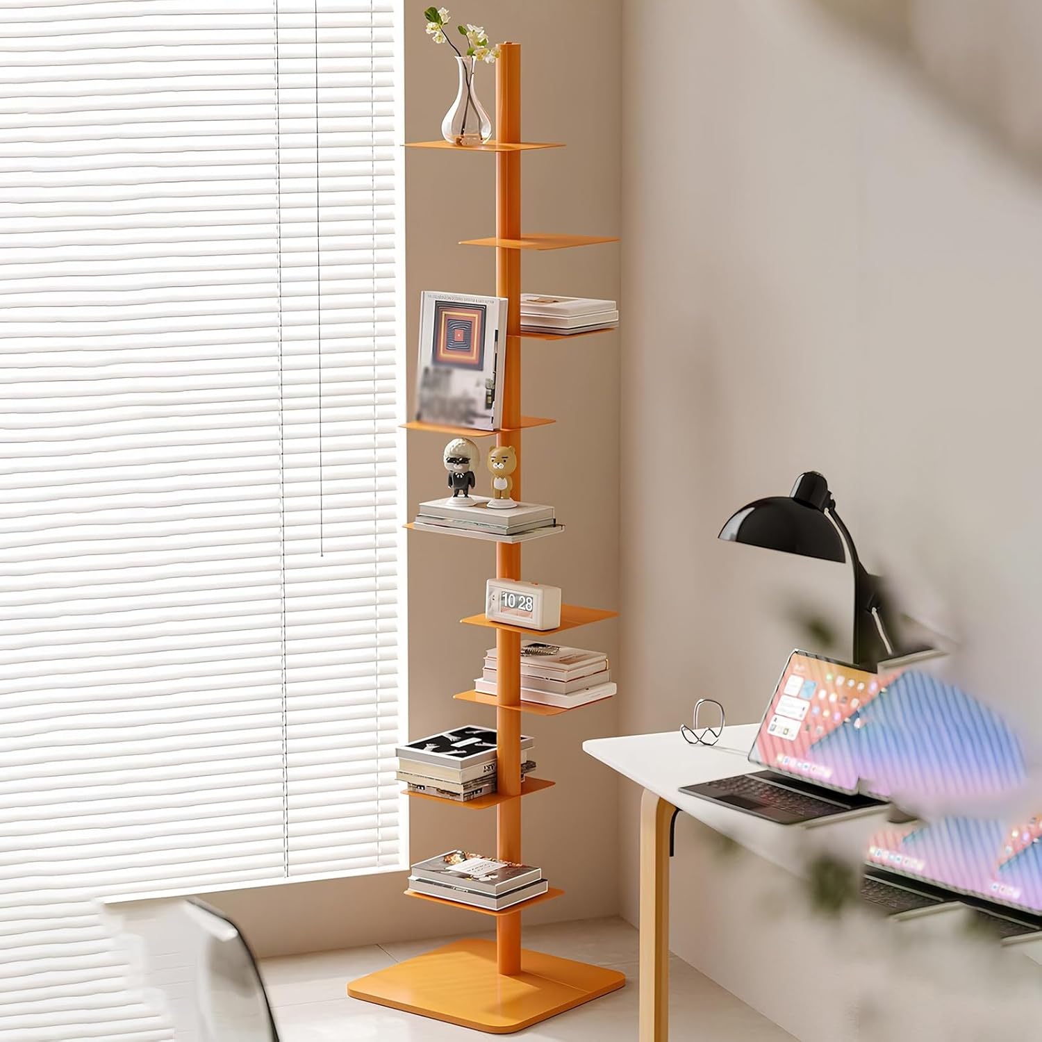 Spine Bookshelf, 9-Tier Metal Bookcase Spine Bookshelf Tall Narrow ...
