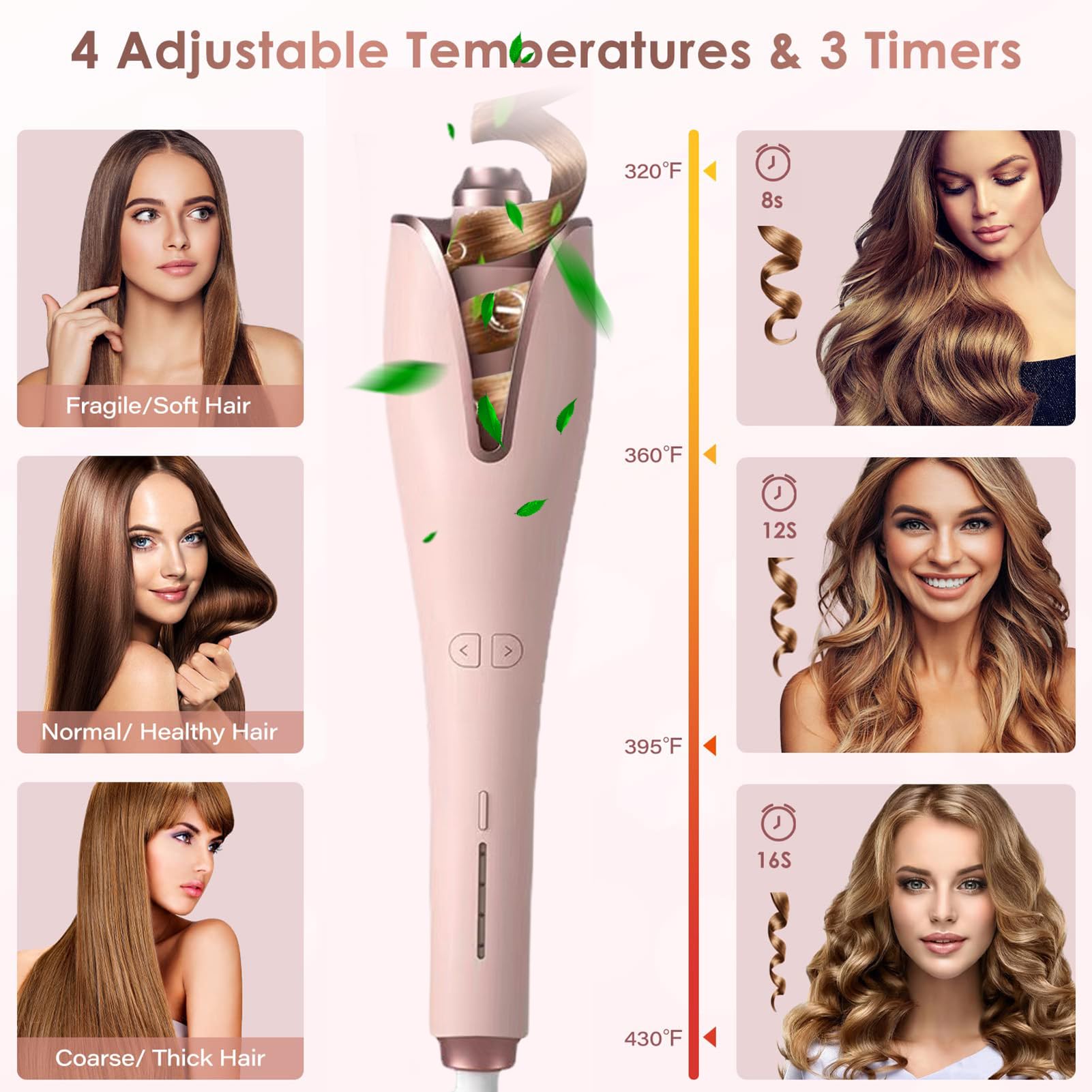 Automatic Hair Curling Iron, 360° Rotating Hair Wave Curler, Fast ...