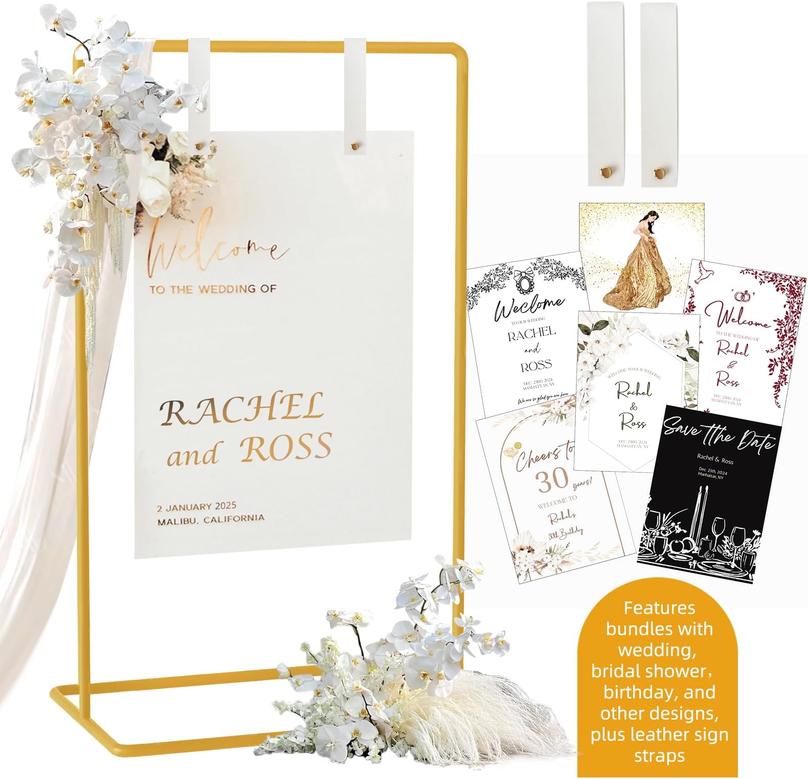 Amazon.com: Easel Stand for Wedding Sign Poster, 4.9ft Gold Wedding ...