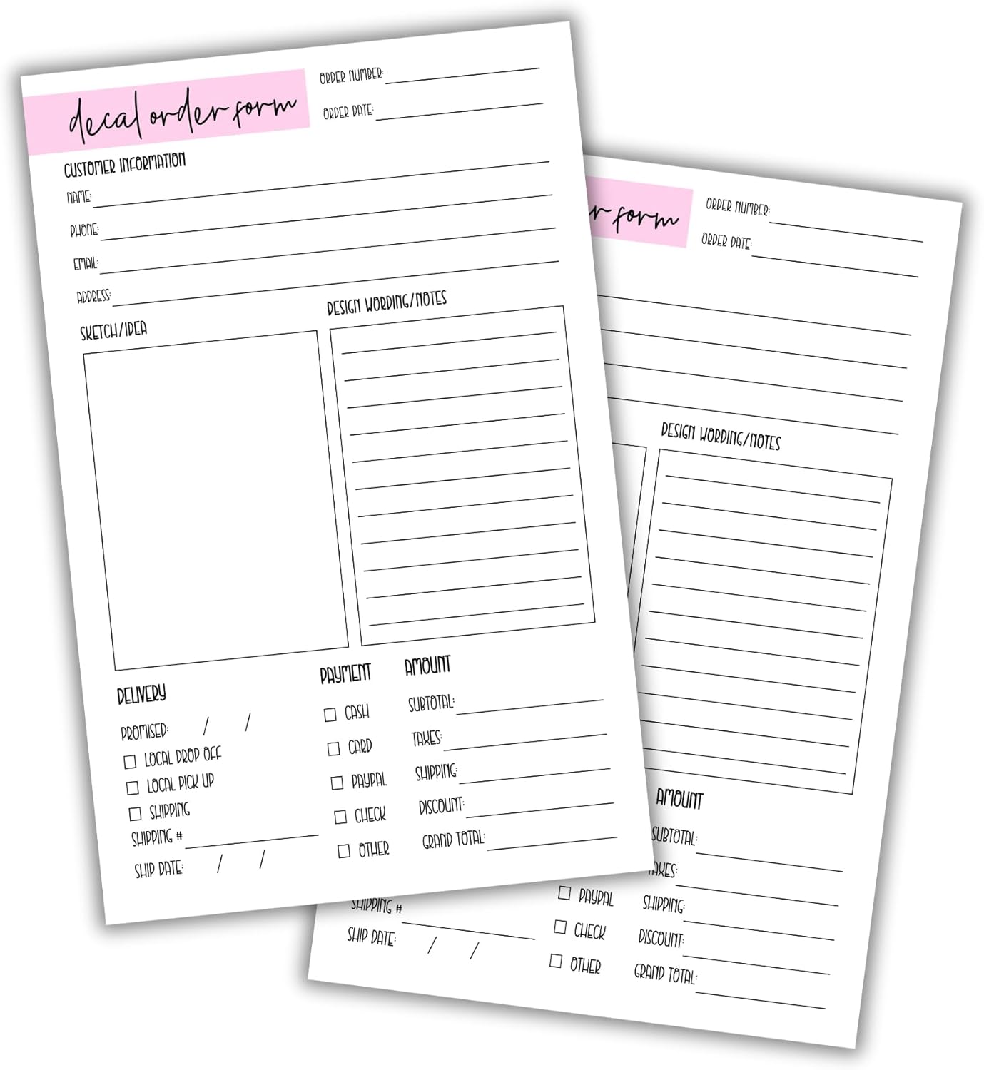 Amazon.com : Decal Order Form 50pk 5.5x8.5” Vinyl Sticker Application ...