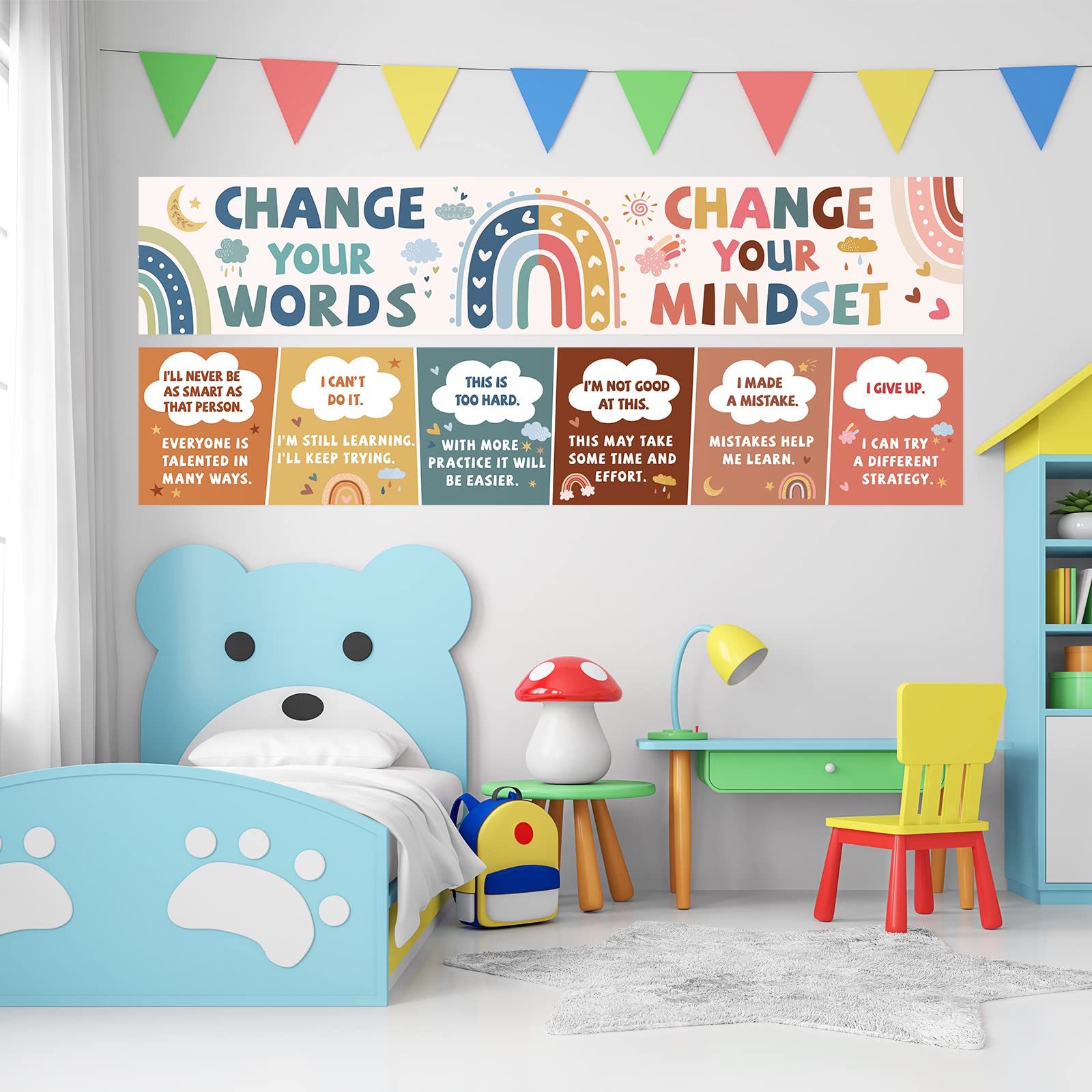 Snapklik.com : 2 Pcs Rainbow Growth Mindset Paper Bulletin Banner Boho ...