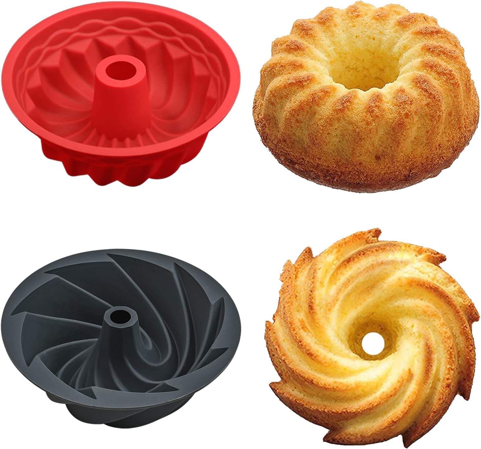 webake Mini Ring Cake Tin 2 Pcs 6 Inch 15cm Fluted Savarin Mould Round ...