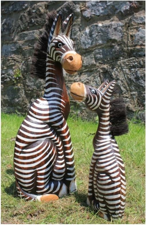 Amazon.com: Fairtrade Set of 2 Sitting Natural Zebra Statues : Home ...