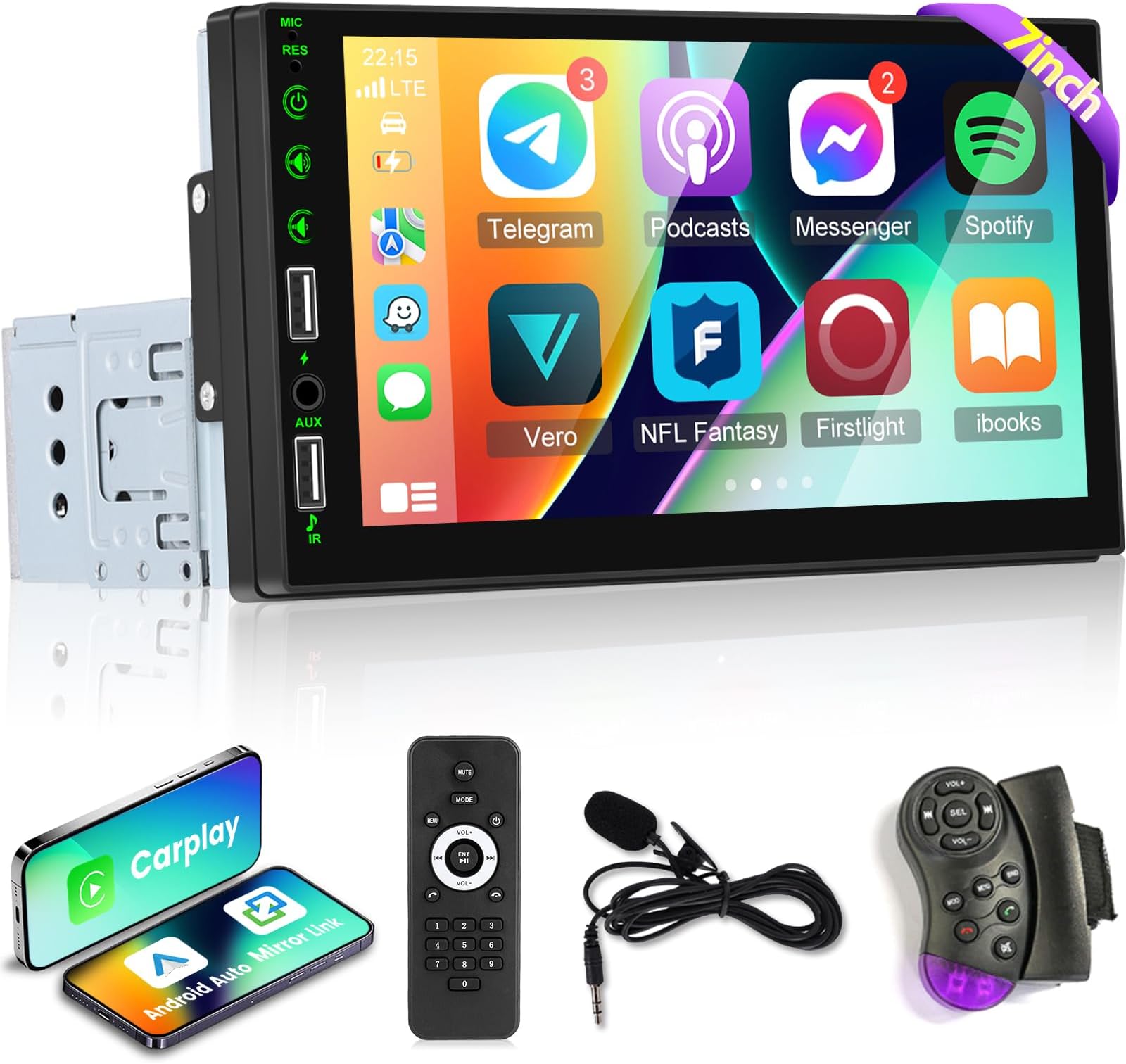 Amazon.com: 7 inch HD Single Din Touchscreen Car Stereo - Carplay and ...