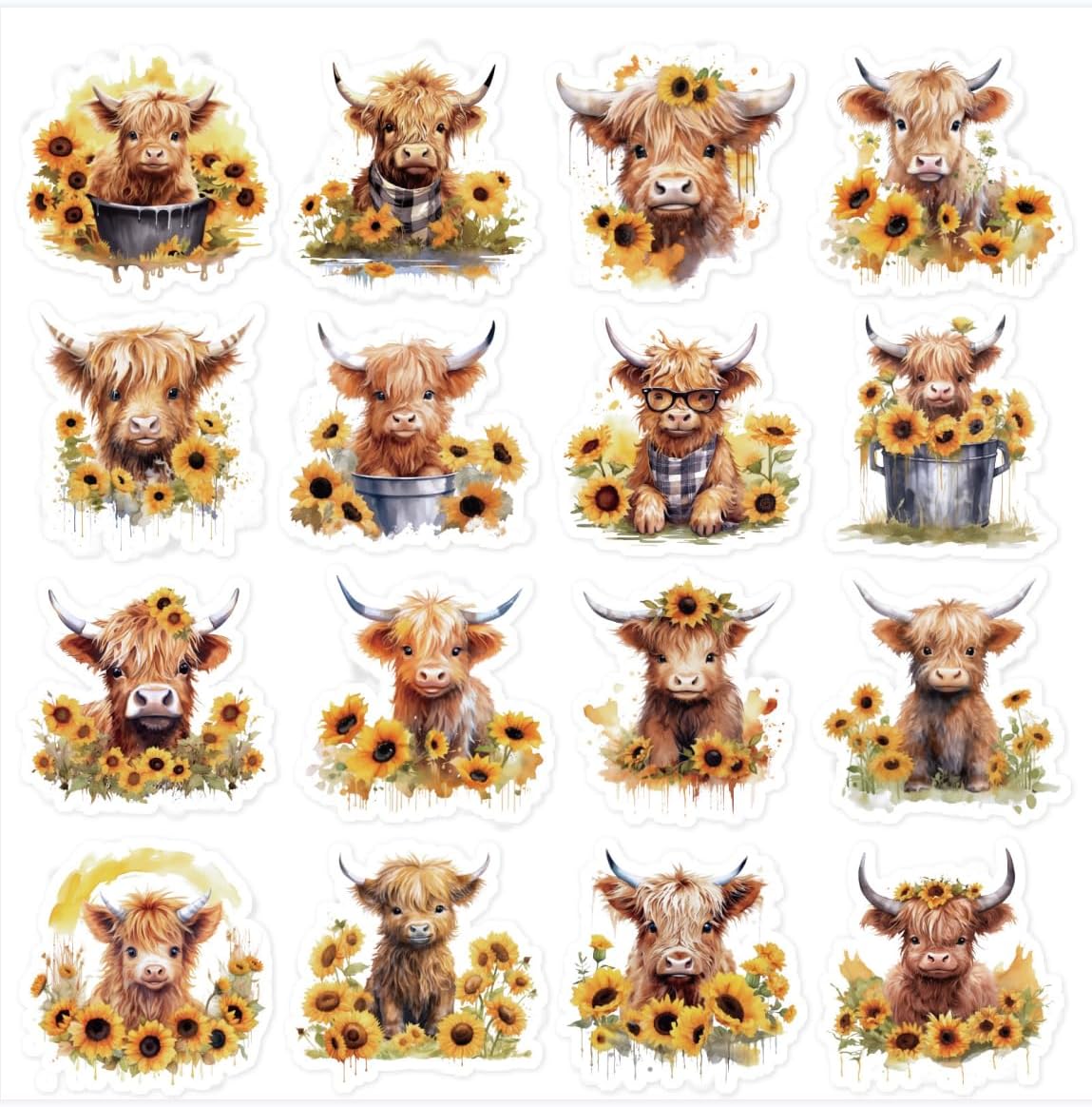 Amazon.com: 100PCS Highland Cow Stickers, Highland Cow Cattle Party ...