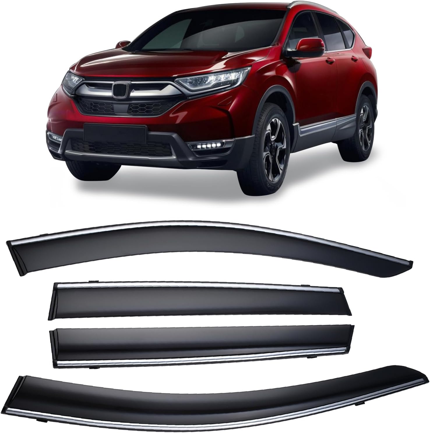 Amazon.com: Arokzn Tape-On Smoke Tint with Chrome Trim Window Visors ...