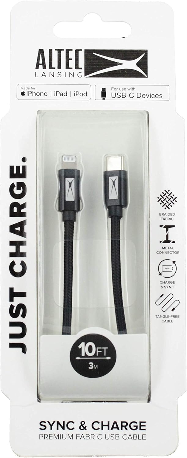Amazon.com: Altec Lansing 10-ft. Braided Fabric Lightning to USB-C ...