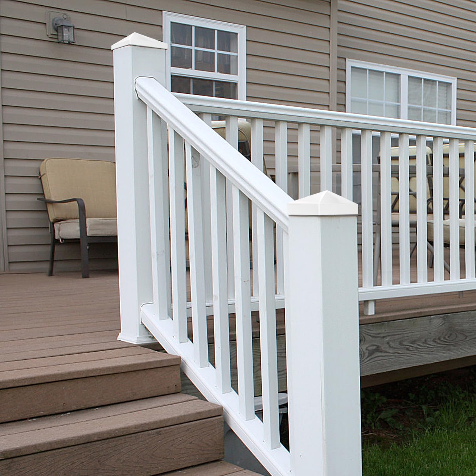 Solar Post Caps 12 Pack 5\"X5\"Vinyl Fence Post Caps Pyramid PVC Deck ...