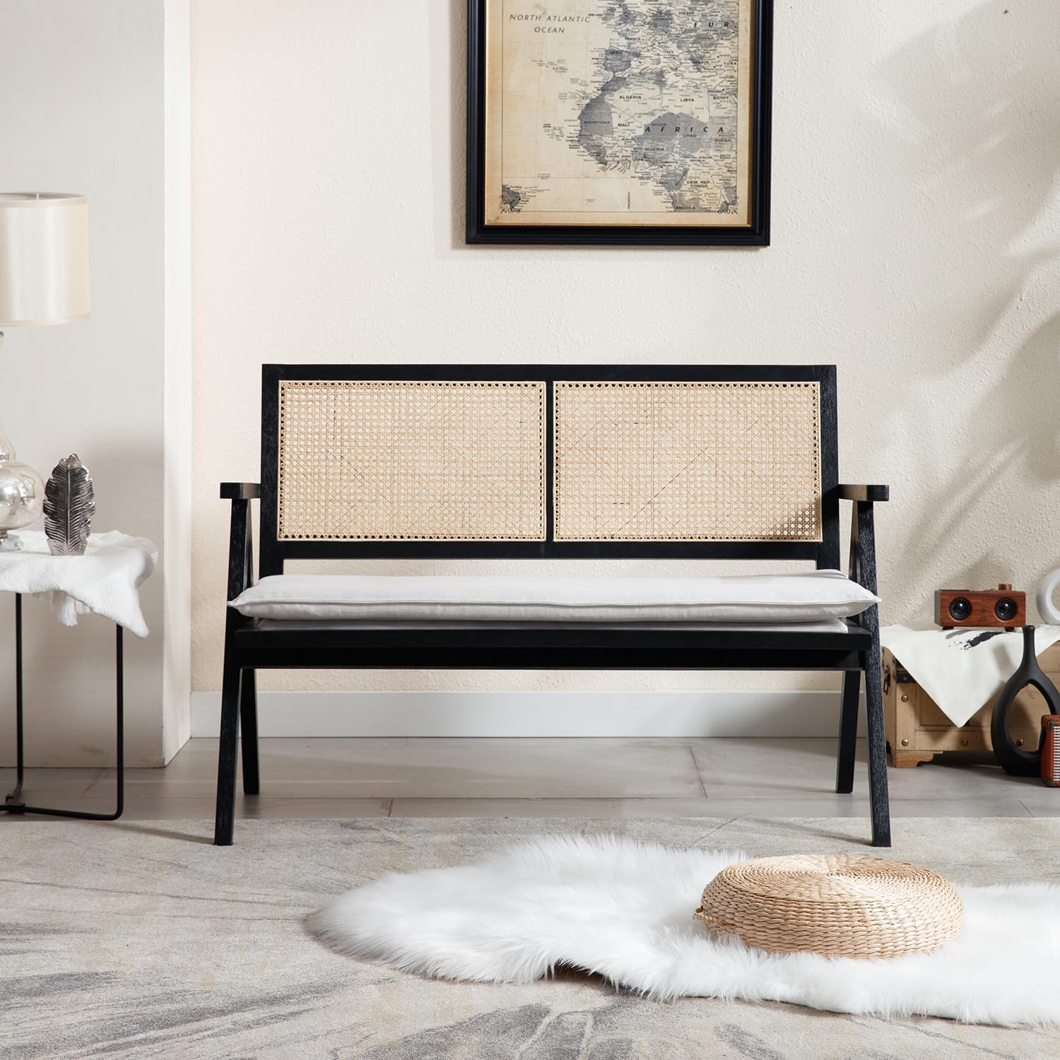 Amazon.com - ZH4YOU 49.5" Black Kitchen & Dining Bench with Cane Back ...