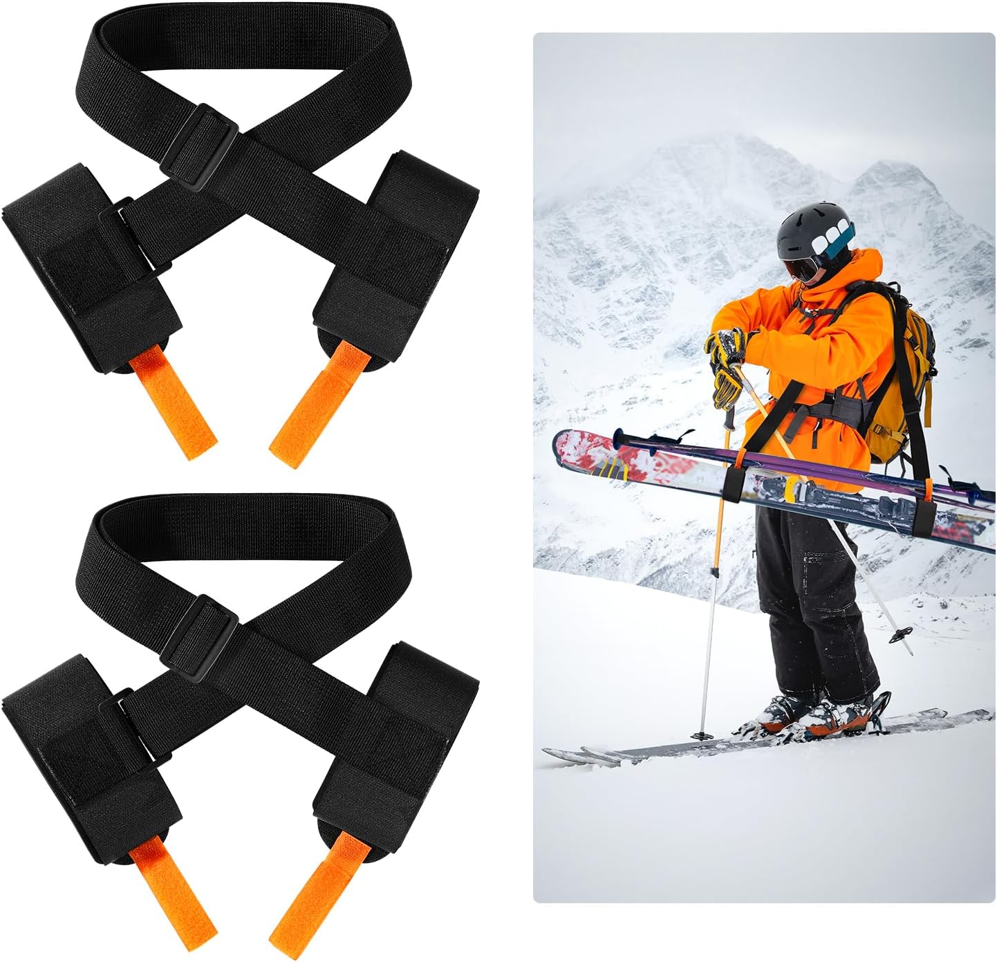 Amazon.com : 2pcs Ski Strap and Pole Carrier, Adjustable 2-in-1 Ski ...