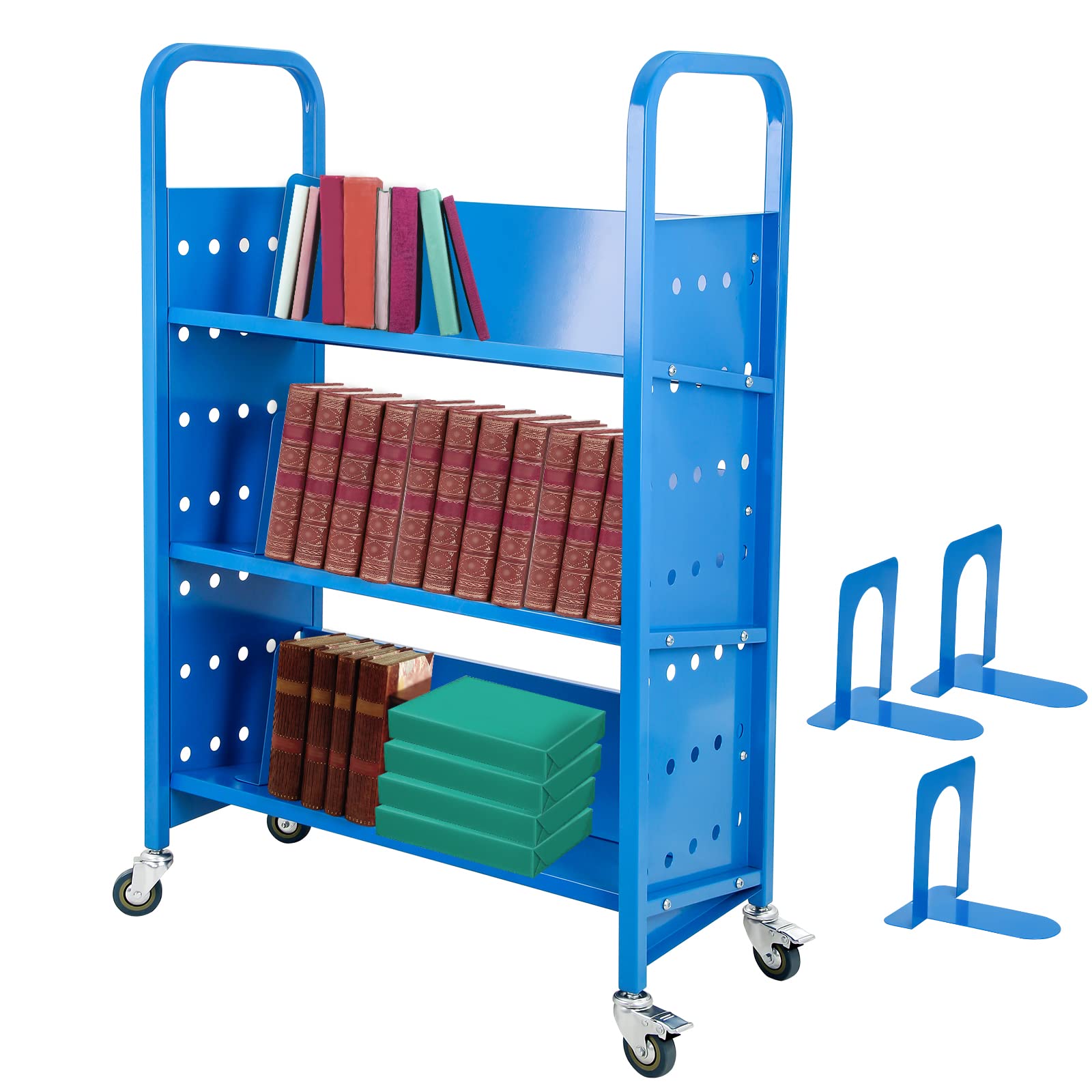 Amazon.com: Hasopy Rolling Library Book Cart, V-Shaped Rolling Book ...