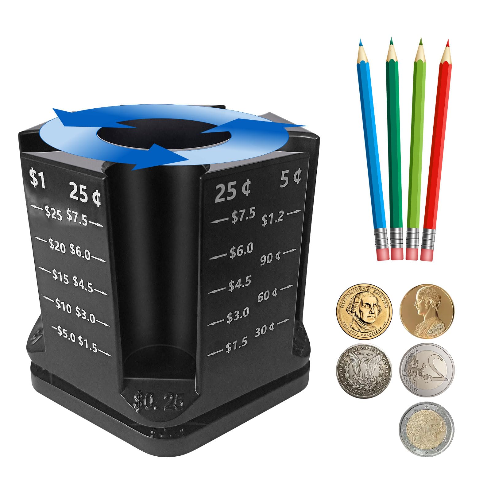 Qivine Coin Counters & Coin Sorters, 5 Slots Rotating Coin Sorter and ...