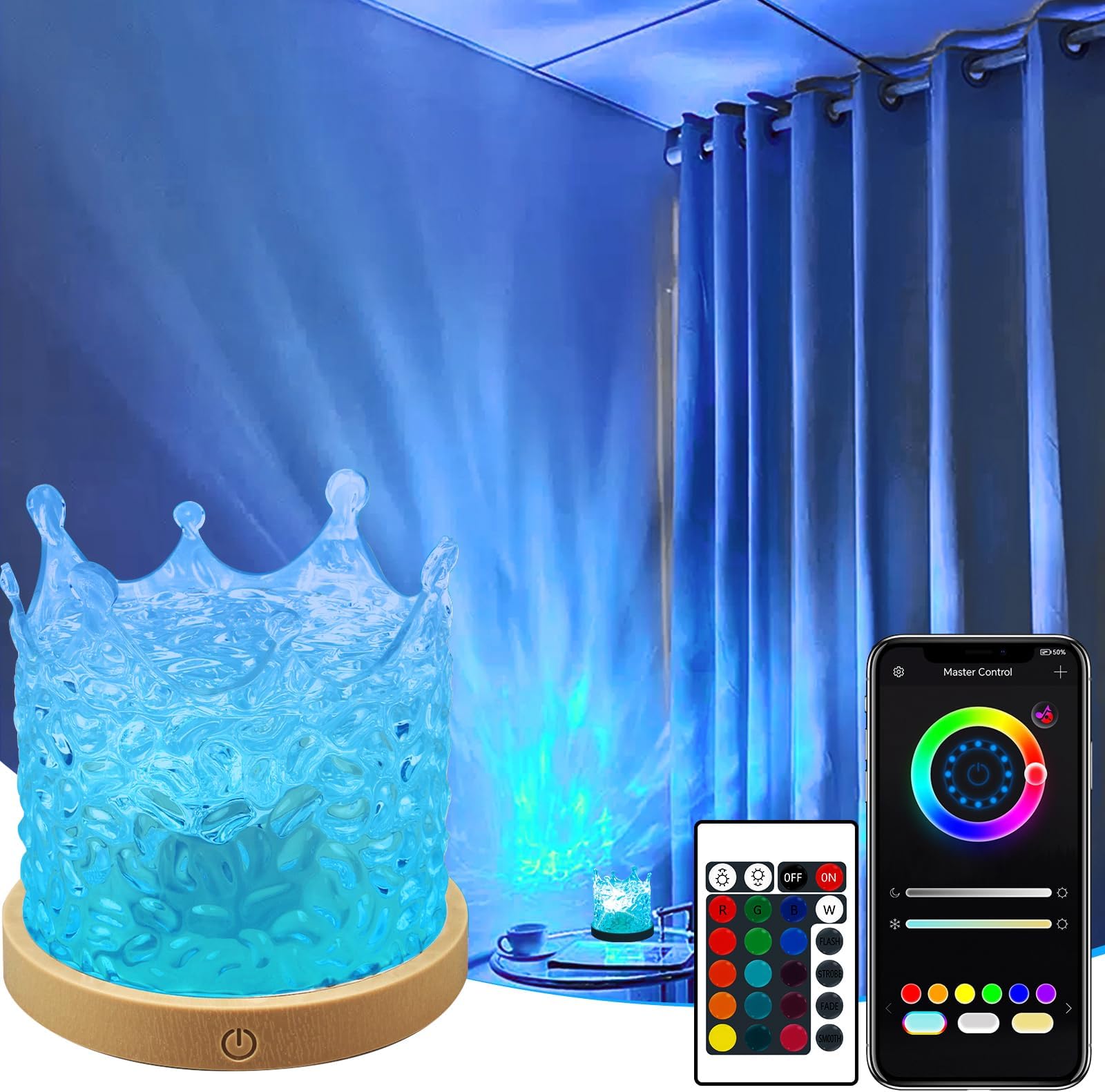 Uonnet Ocean Wave Projector Light, 16 Colors Gradual Rotating Flame ...