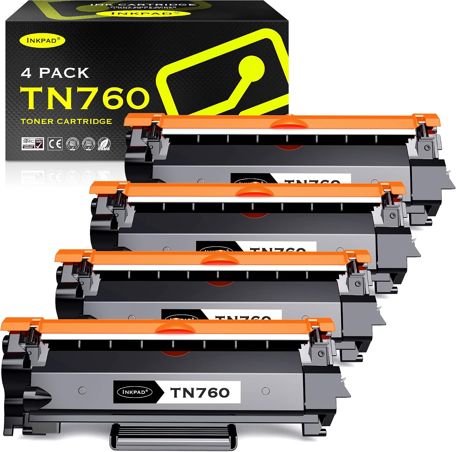 iNKPAD TN760 4PK Toner Cartridge Replacement for Brother High Yield TN ...