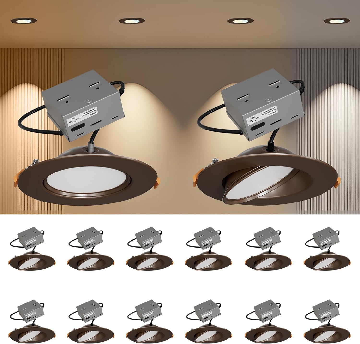 12 Pack 6 Inch Gimbal LED Recessed Light and LED Downlight, 3 Color ...