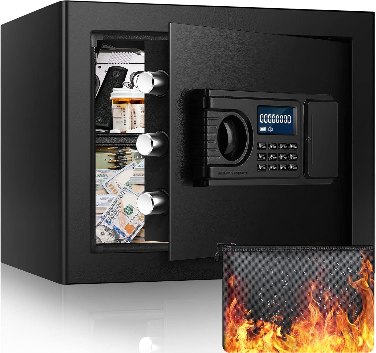 0.9 Cub Personal Safe Box Fireproof Waterproof, Fireproof Safe Box with ...