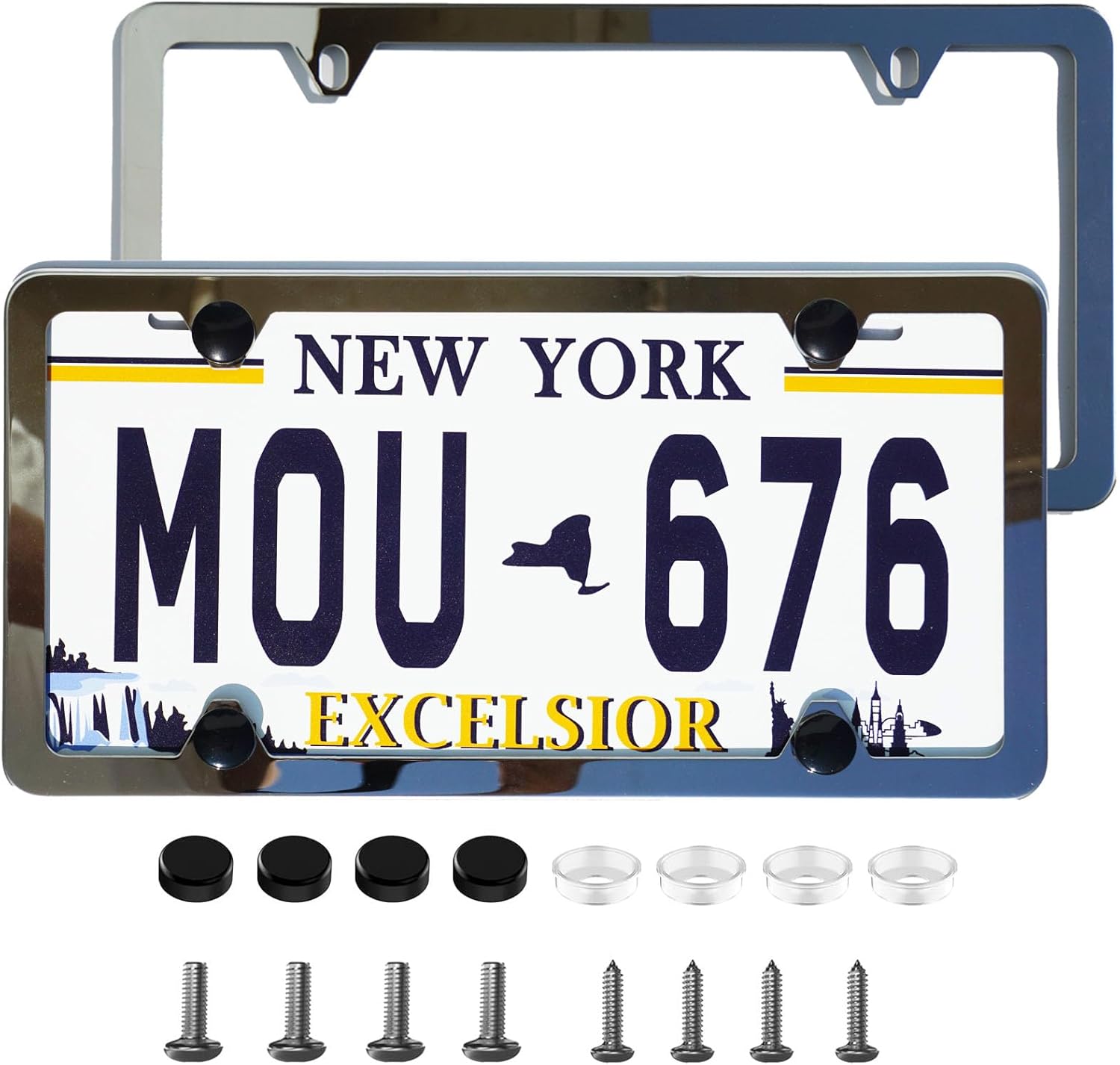 Amazon.com: Crossarctic Solid Silver License Plate Frames, 2 Pack ...