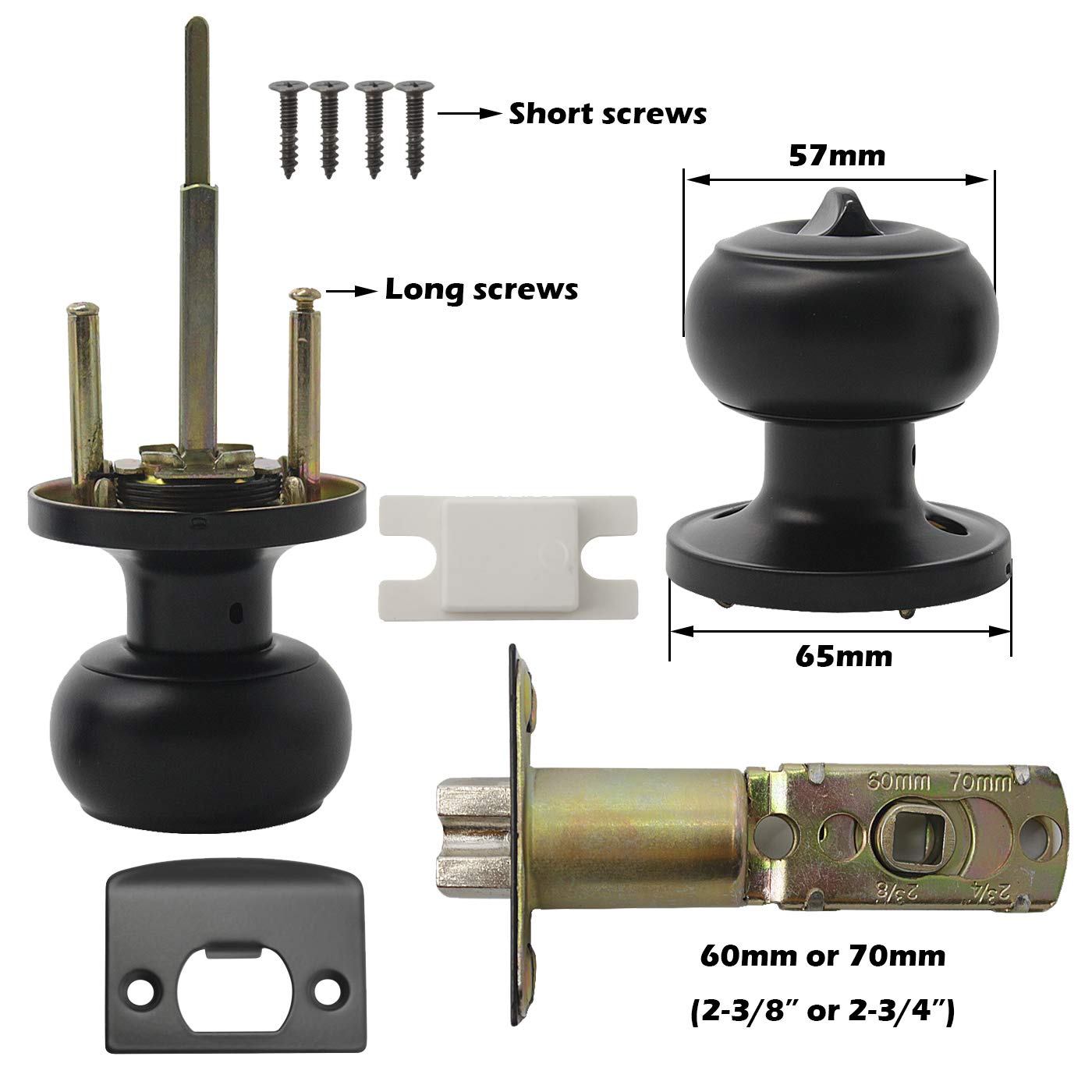 Snapklik.com : Black Flat Ball Keyless Bathroom Bedroom Lockset ...