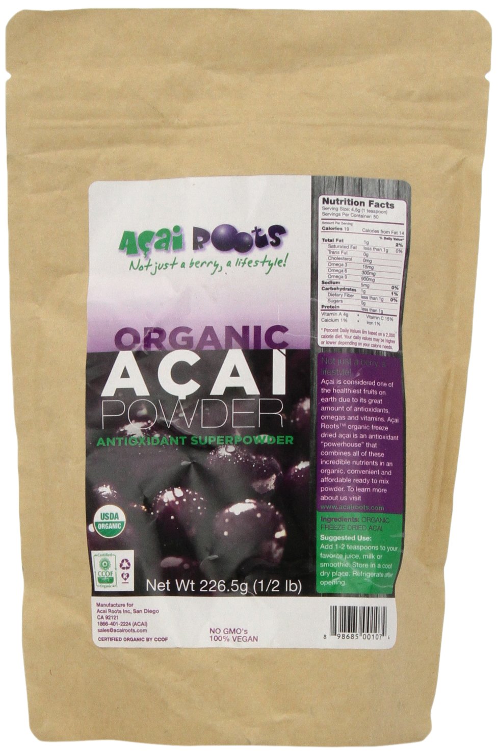 Amazon.com: Acai Roots Organic Acai Pure Powder, 8-Ounce Pouch ...