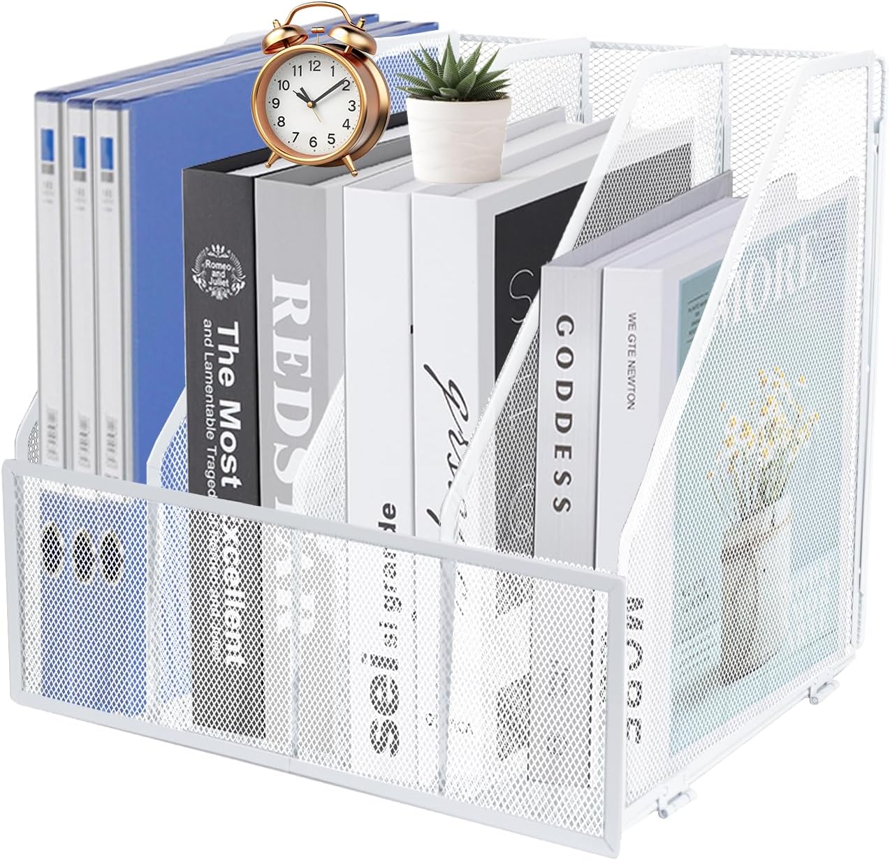HMXLJJY Mesh Metal A4 Magazine File Holder, Desktop 4 Sections Document ...