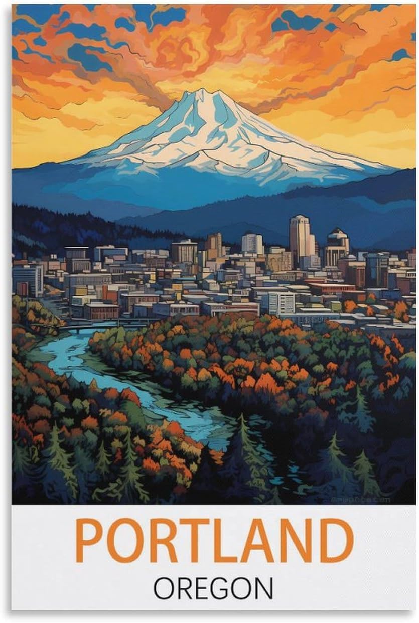 Amazon.com: Portland Oregon Vintage Travel Poster Print Canvas Wall Art ...