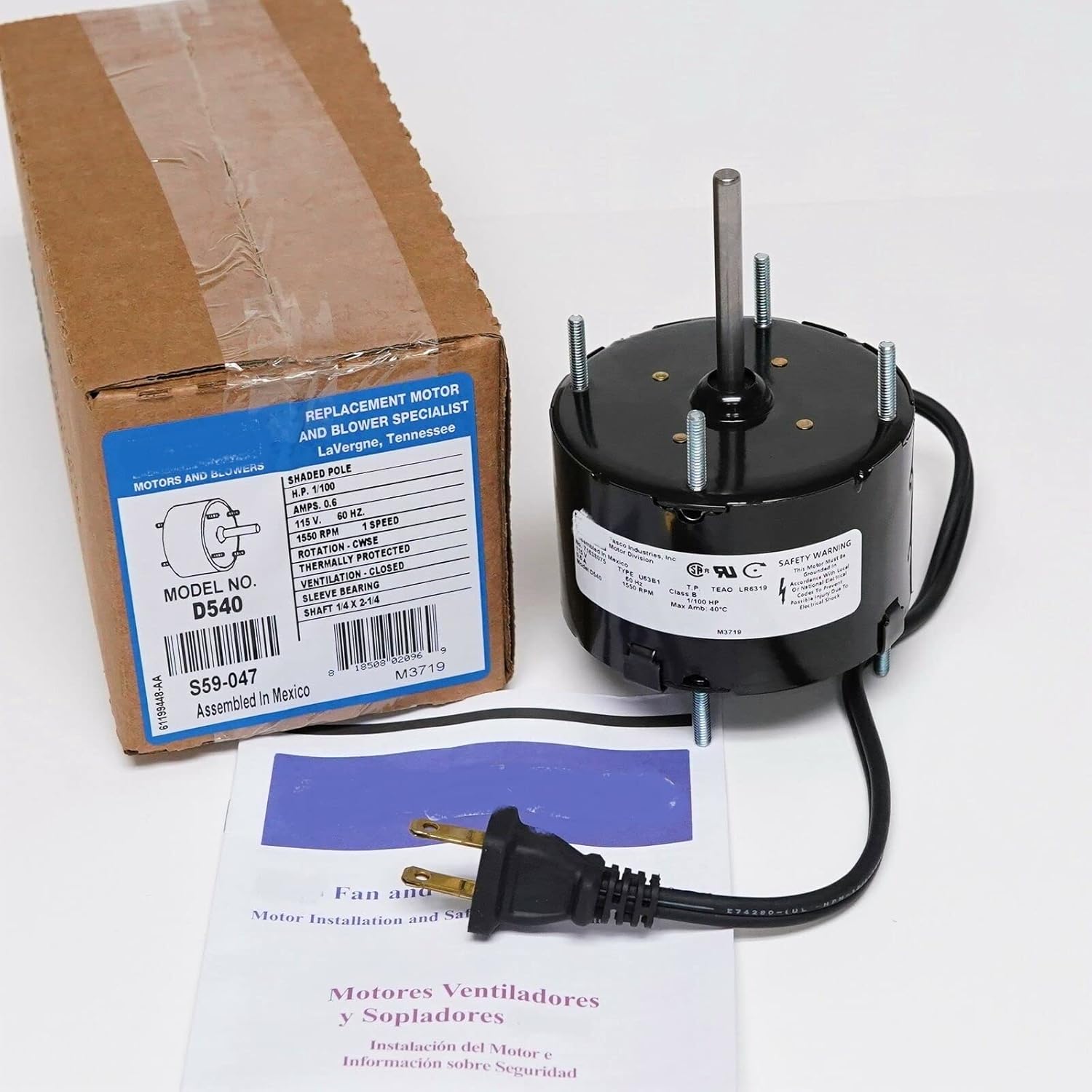 D540, for Fasco Bath Kitchen Exhaust Fan Motor 1/100 HP - Amazon.com