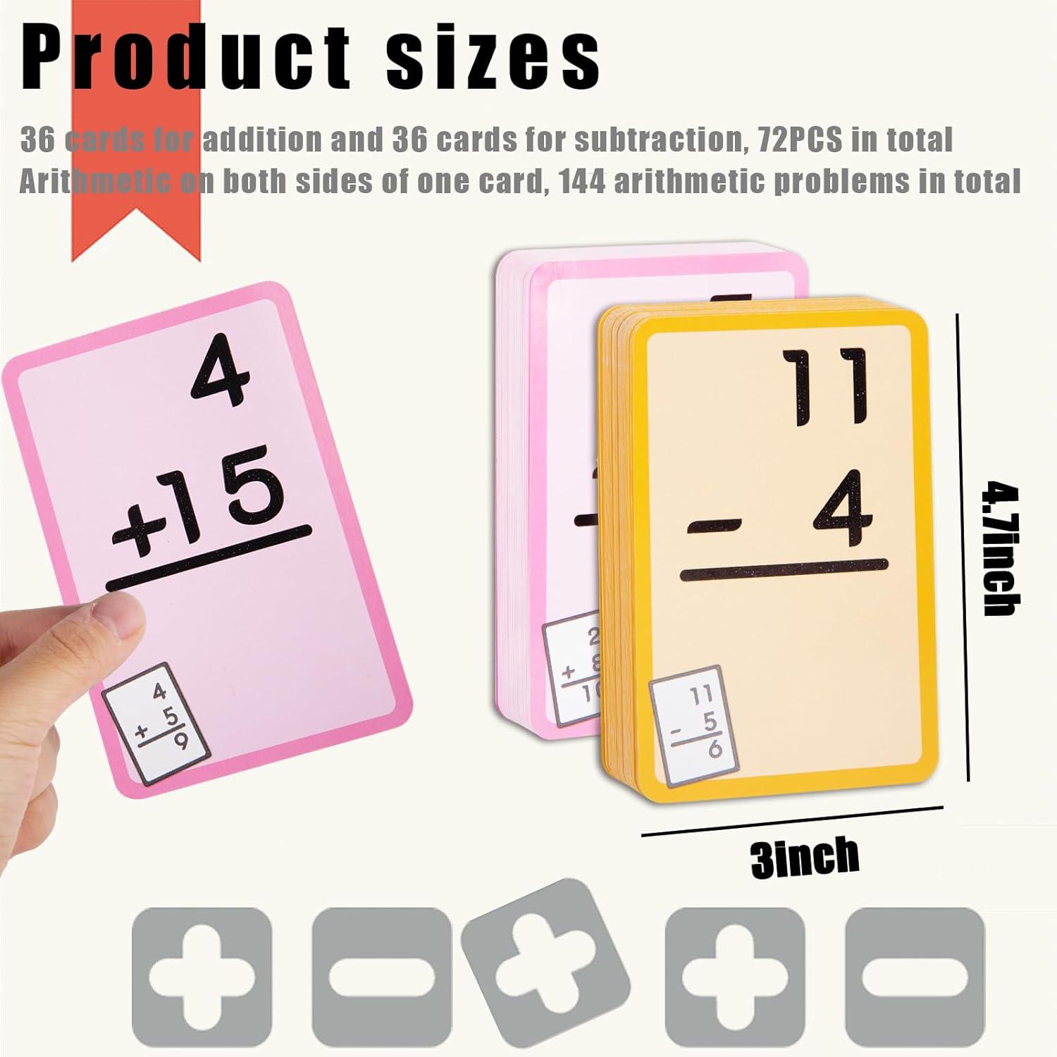 HEYPLACE Juego de 72 tarjetas de memoria matemáticas, suma y resta ...