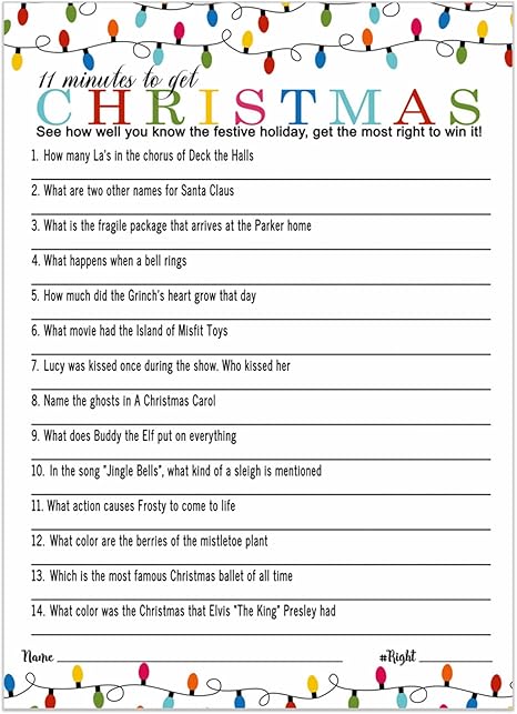 Amazon.com: Festive Lights Christmas Trivia Game Party Activity for ...