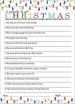 Amazon.com: Festive Lights Christmas Trivia Game Party Activity for ...