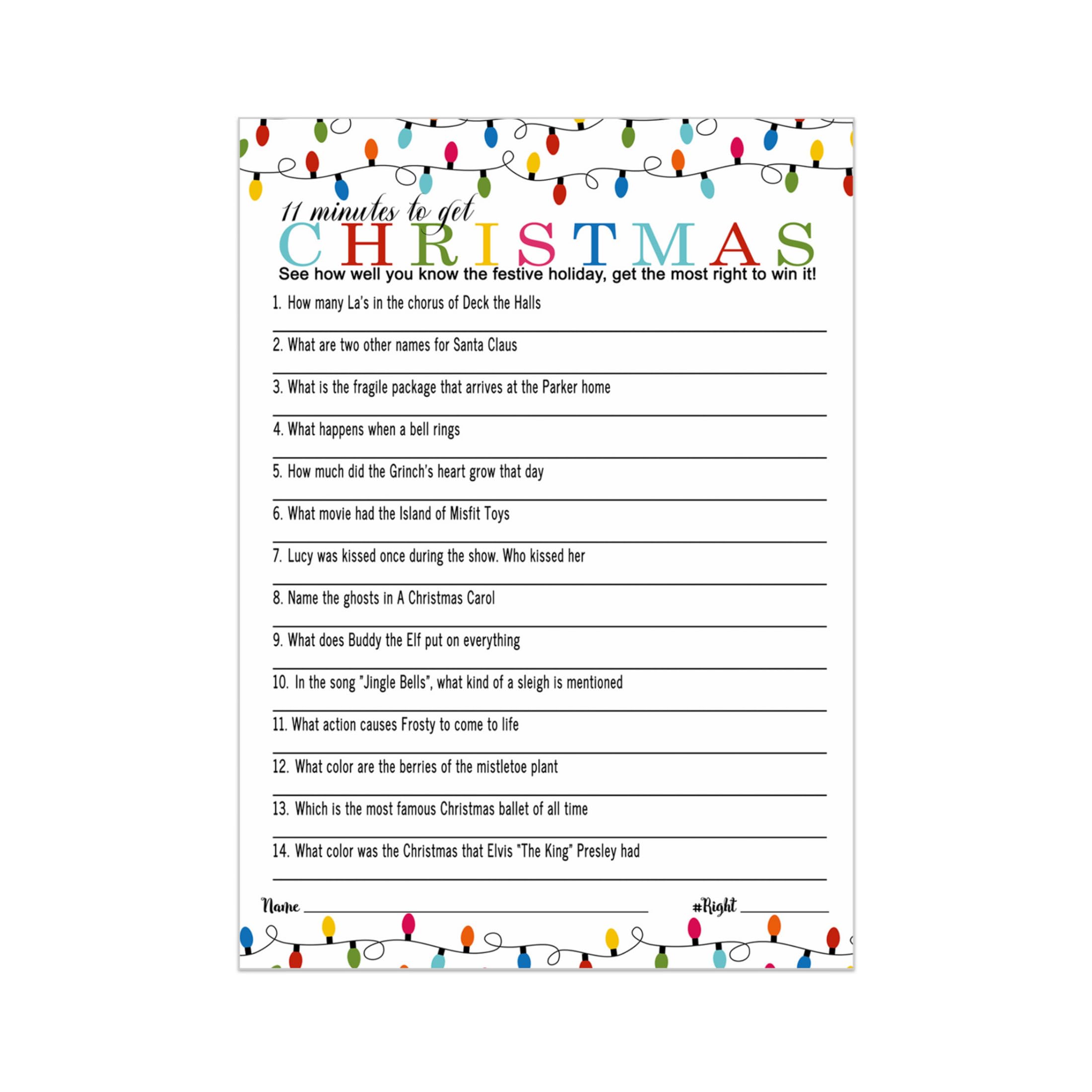 Amazon.com: Festive Lights Christmas Trivia Game Party Activity for ...