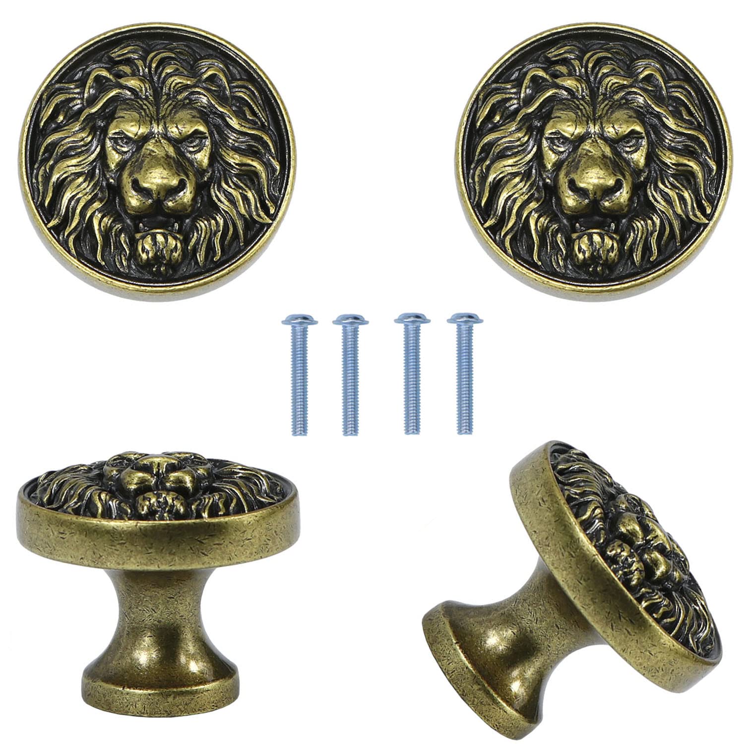 Cabinet Knobs Antique Lion Head Drawer Pulls Gold Animal Knobs Dresser ...