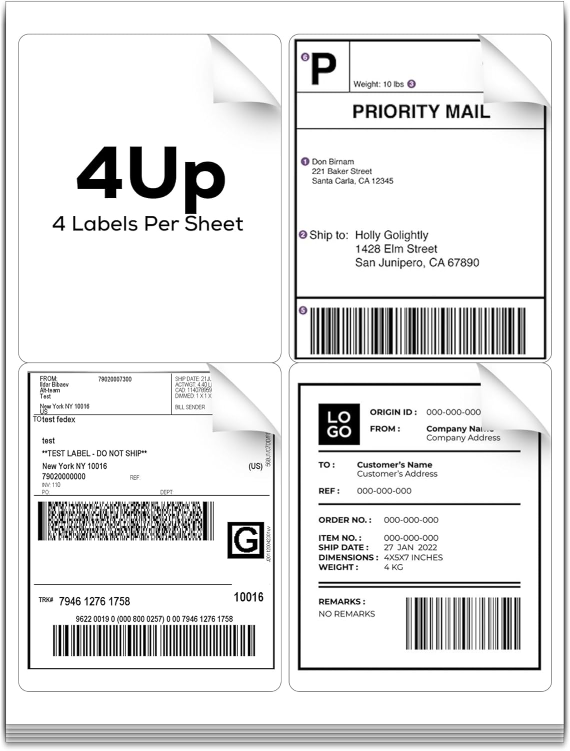 MXtore A4 Labels 4 Per Sheet – 50 Printable Sticker Paper 99.1x139 mm ...