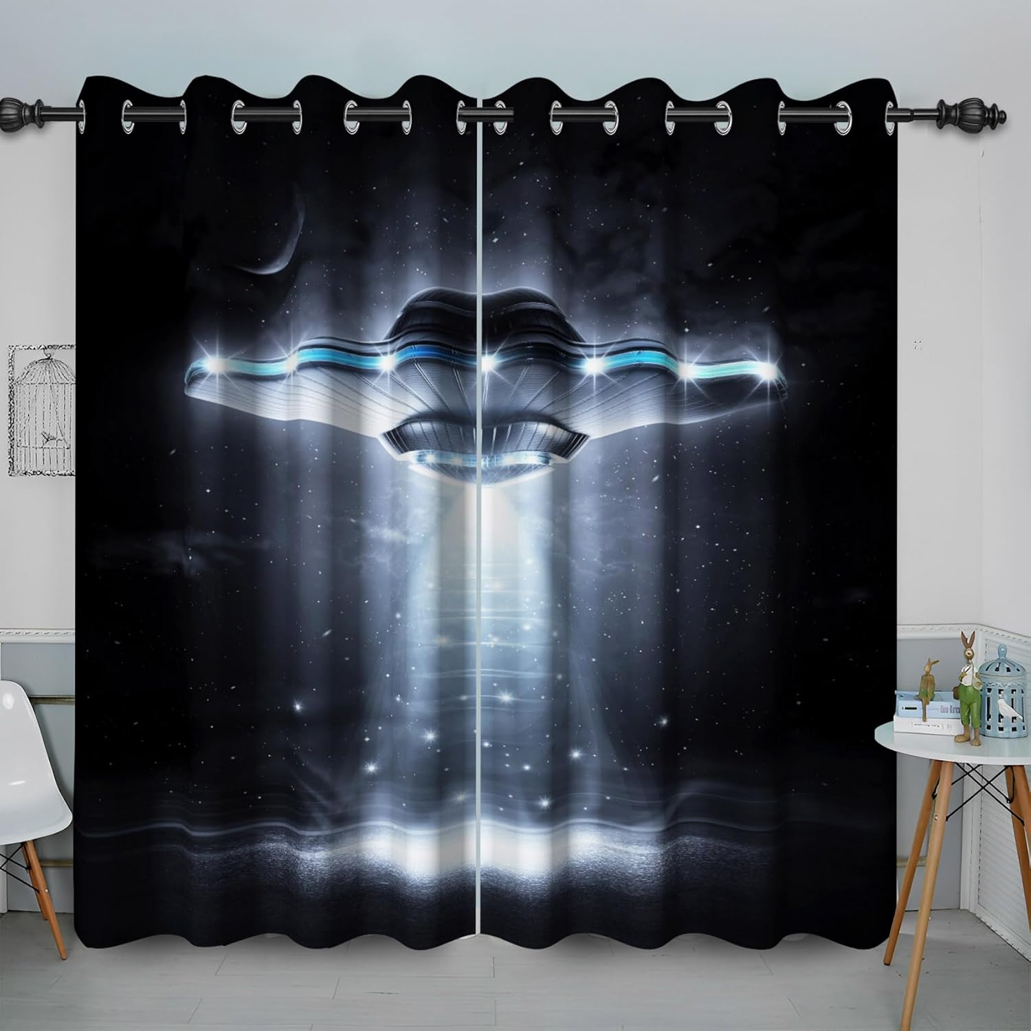 Amazon.com: Baocicco Alien Spaceship Window Curtains for Bedroom Living ...