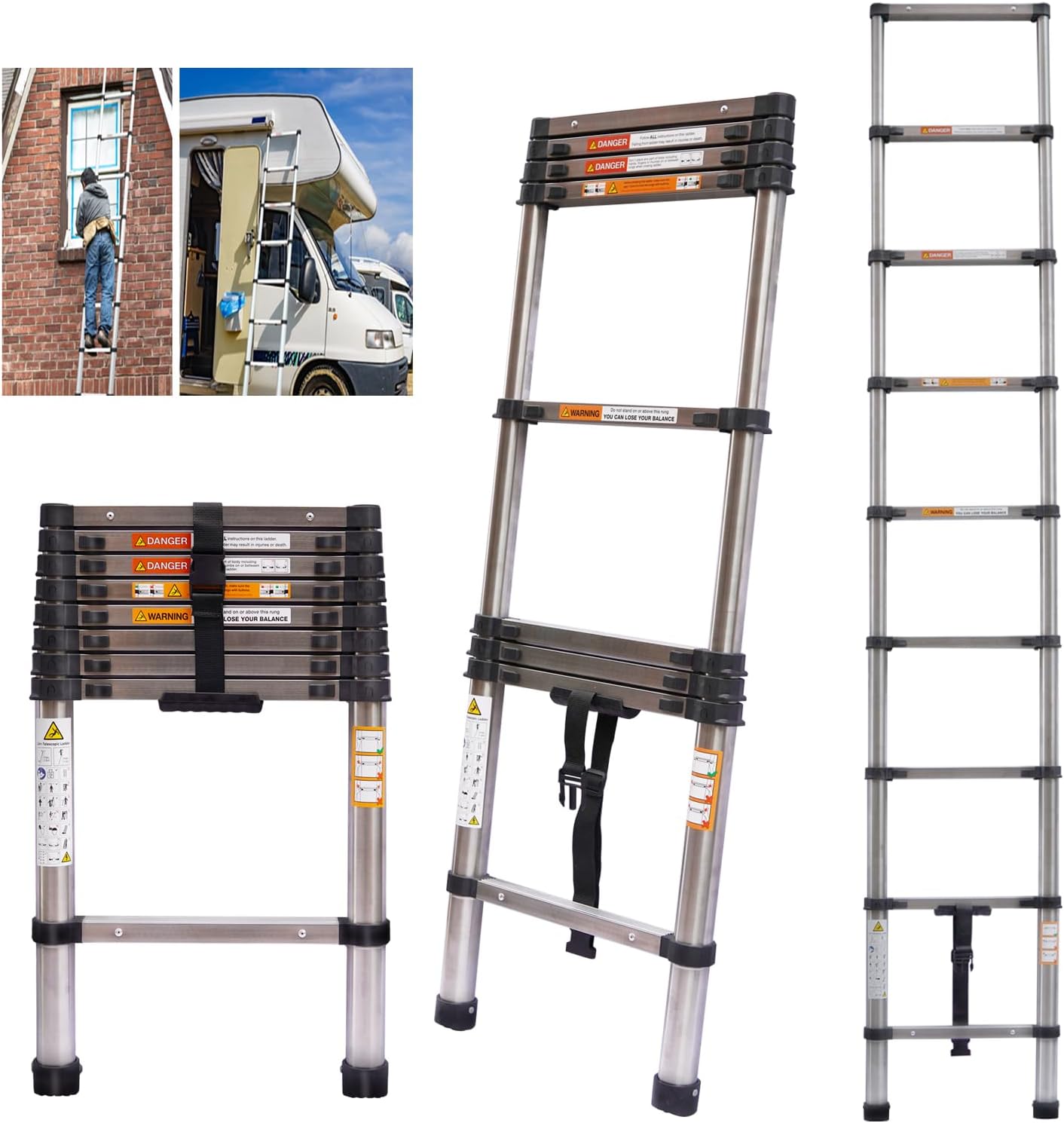 Telescoping Loft Ladder Extension Ladders 8.5FT Stainless Steel ...