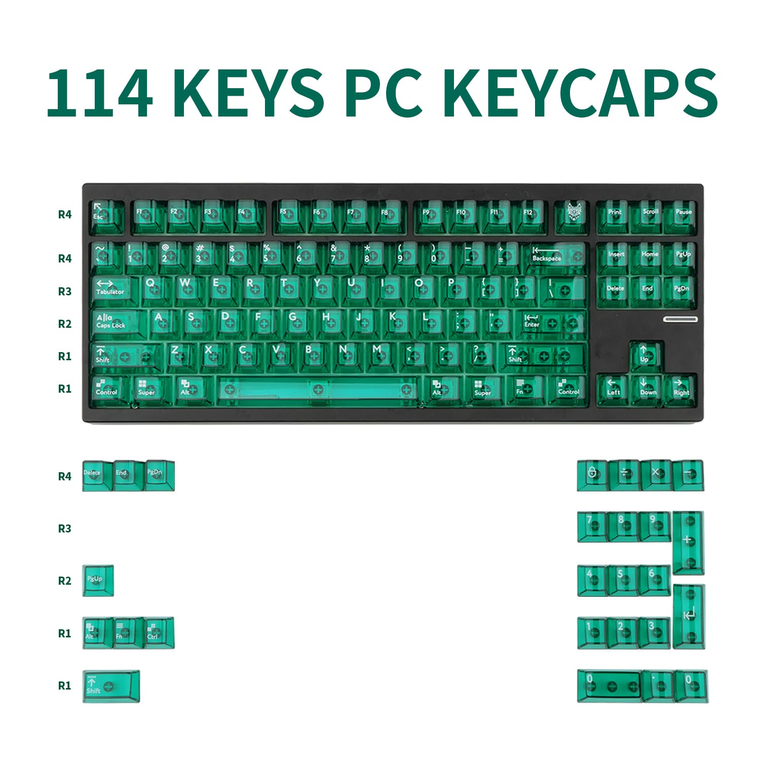 Snapklik.com : 114 Keys Clear Crystal Green PBT Keycap Set, Translucent ...