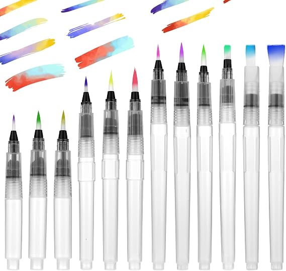Amazon.com: 12 PCS Water Brush Pen Set, Refillable Watercolor Pens for ...