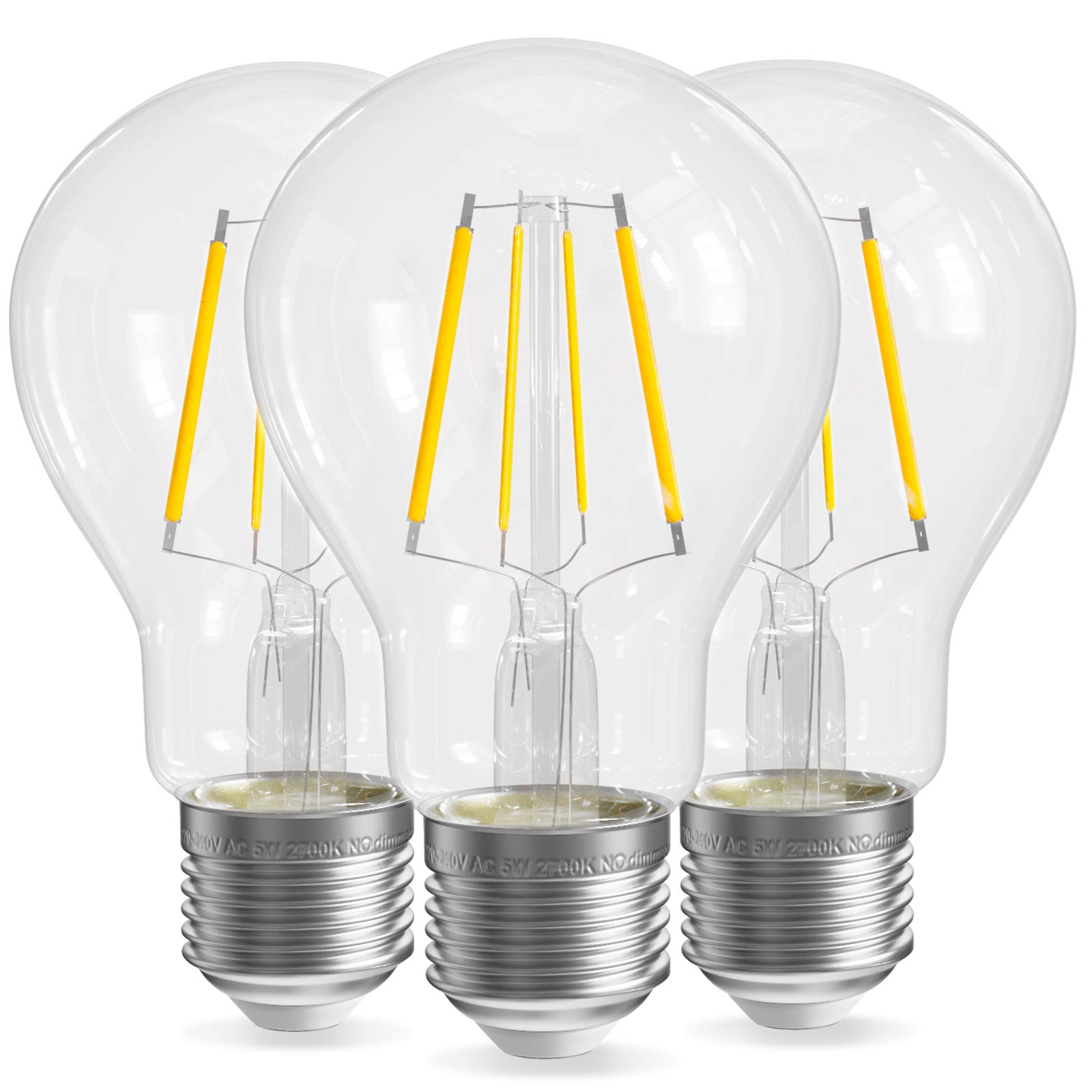 QNINE Warm White E27 Screw Bulb, 5W (50W Equivalent), 500lm, LED ...