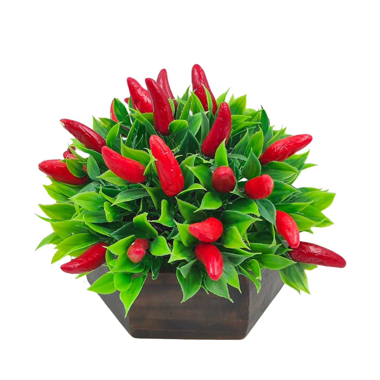 Buy fancymart Artificial Plant Chilli in Wood Hexagon Pot - 15cm Height ...