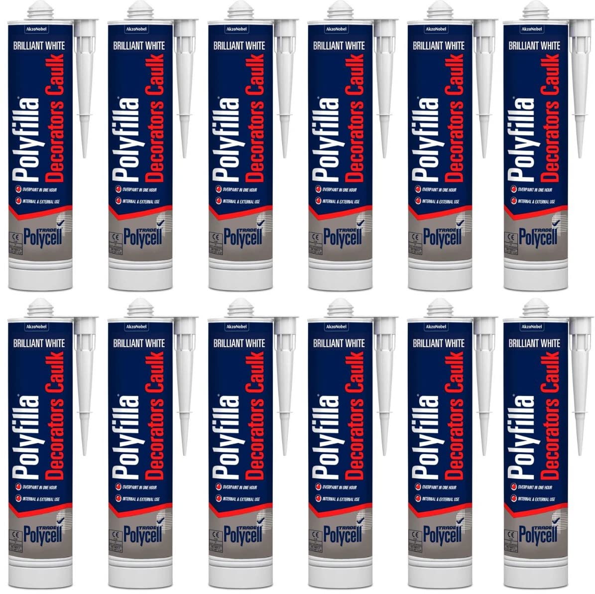 12 x Polycell Trade Decorators Caulk White Cartridge - 380ml : Amazon ...