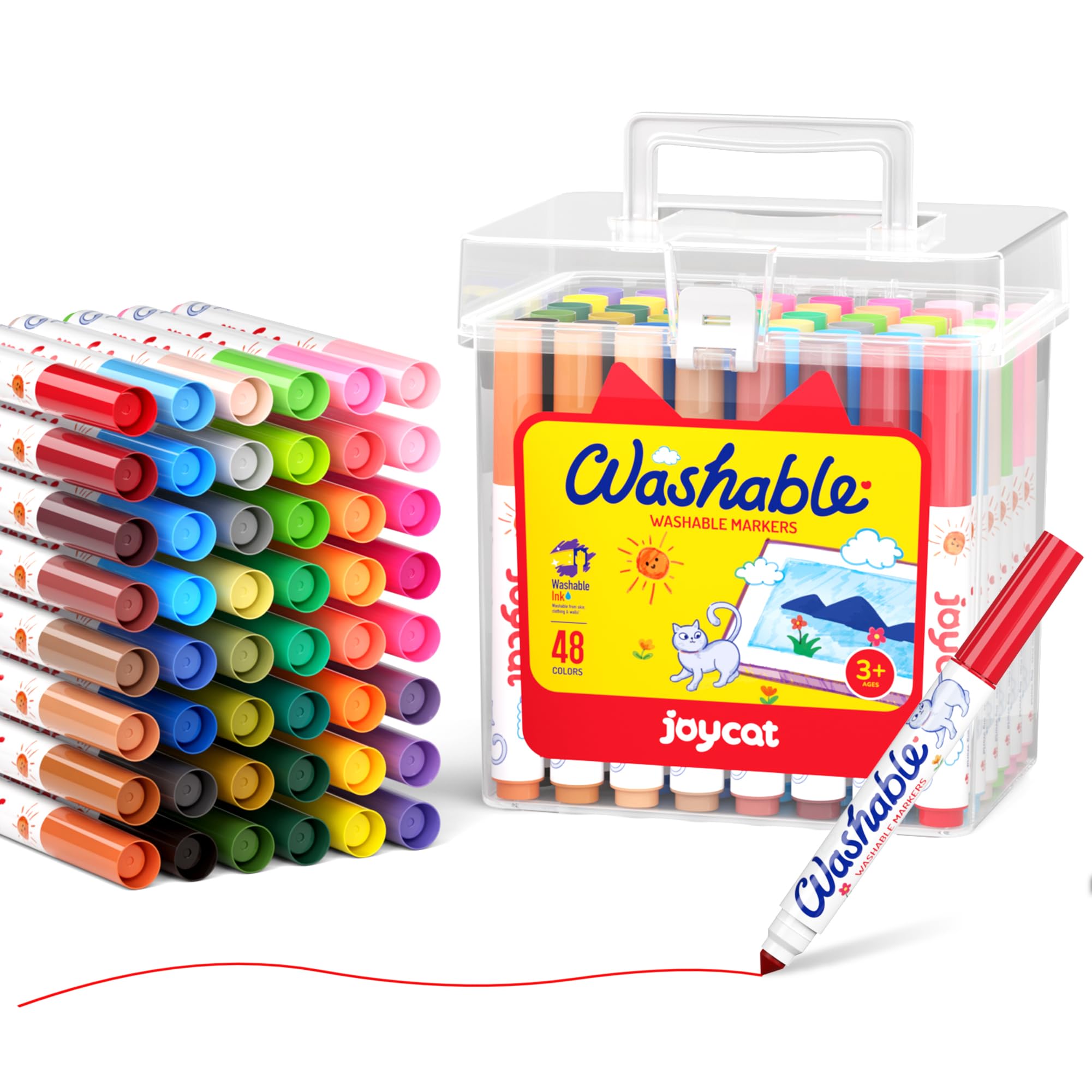 JoyCat 48 Count Washable Markers for Kids, 48 Colors Washable Markers ...
