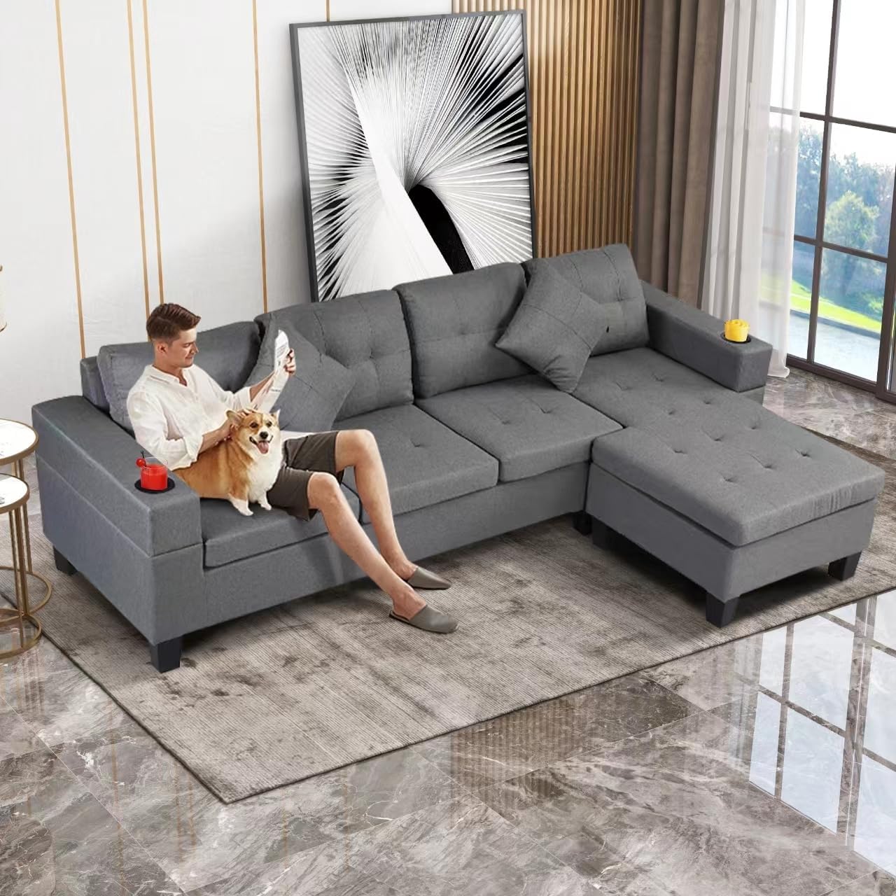 Amazon.com: UBGO, New Modern Large Upholstered L-Shape Sectional Sofa ...