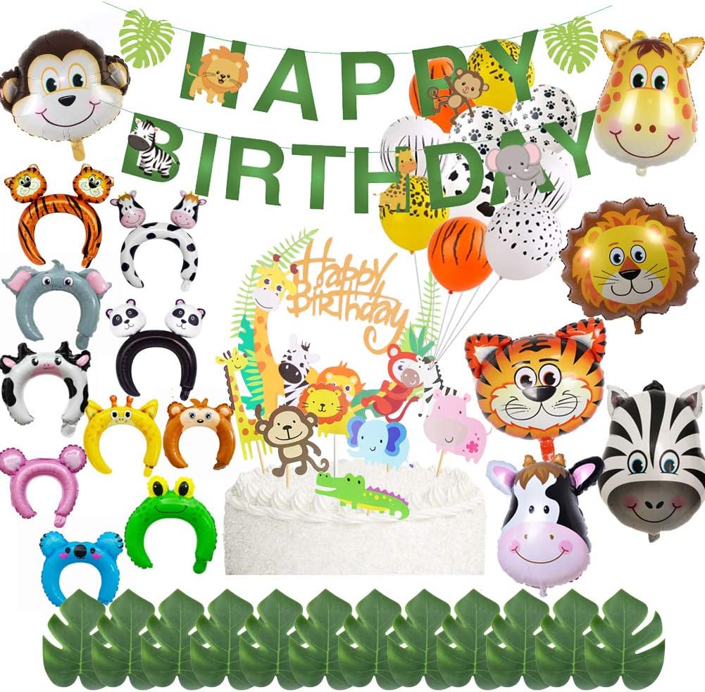 Amazon.com: 61 PCS Jungle Animal Birthday Decoration,Tiger Balloons ...