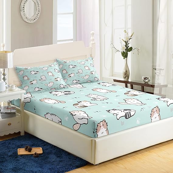 Amazon.com: AILONEN Cat Fitted Sheet, Cat Themed Bed Sheets for Girls ...