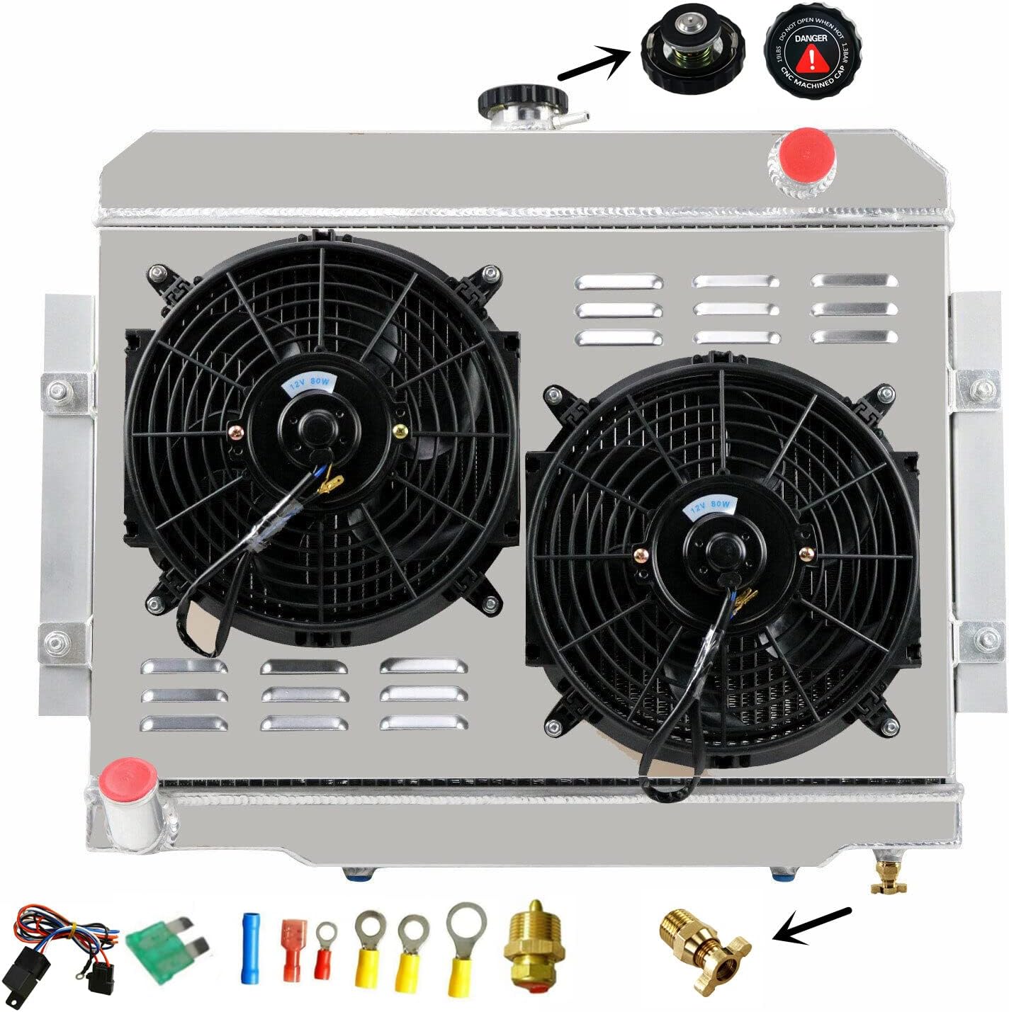 Amazon.com: ALLOYWORKS Radiator, 3 Row All Aluminum Radiators, 2 X 12 Inch Shroud Fan, Relay Kit ...