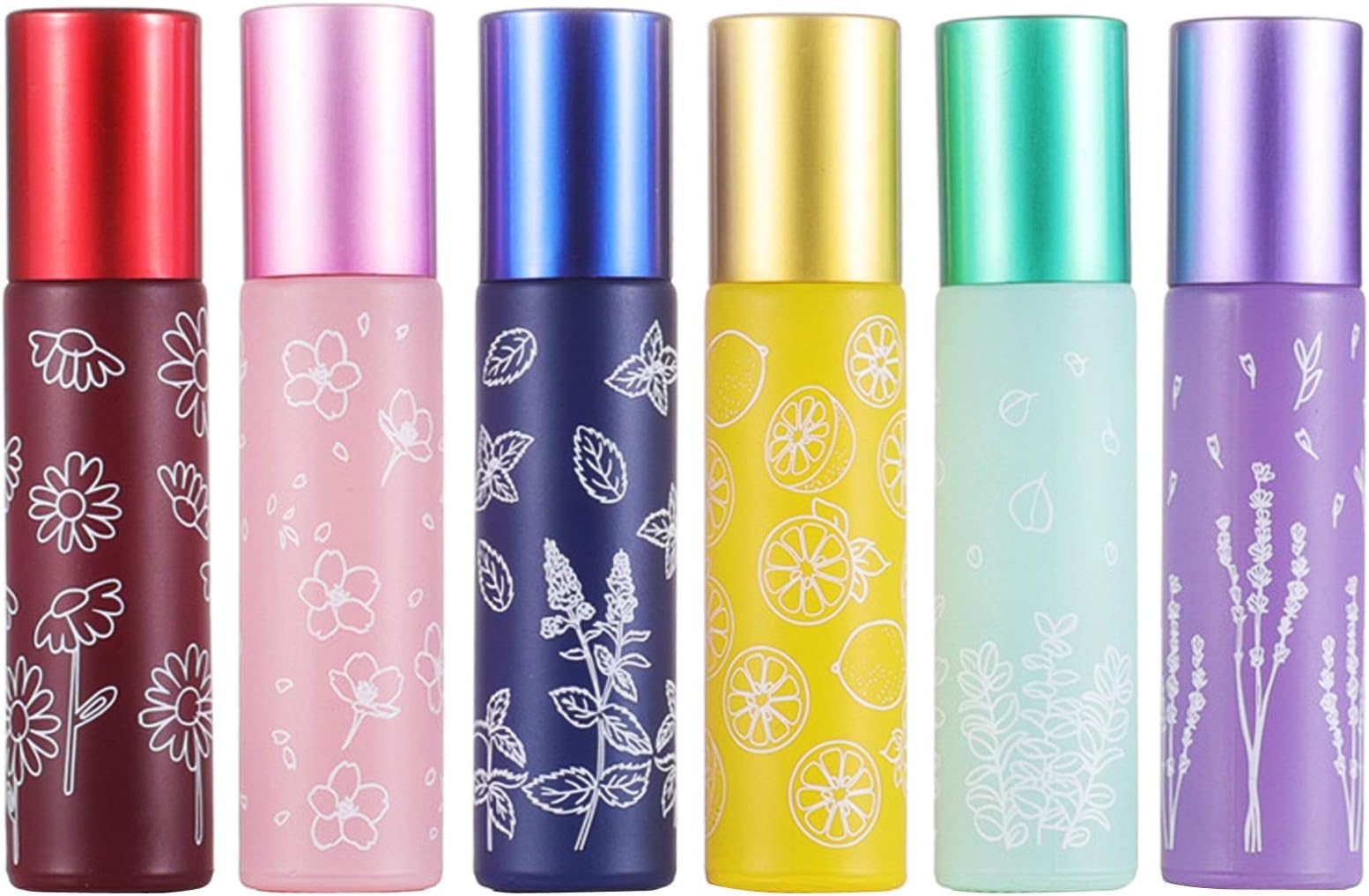Yalbdopo 6Pcs, 10ml Essential Oil Roller Bottles Refillable Glass Roll ...
