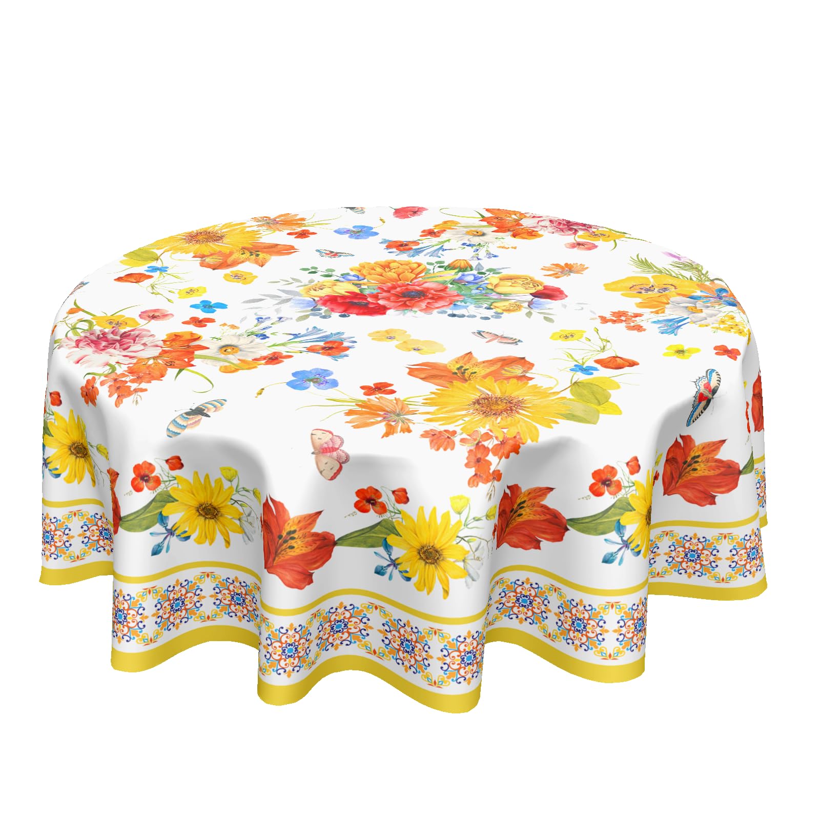 Amazon.com: Kawani Boho Yellow Floral Round Tablecloth 60 Inch Summer ...