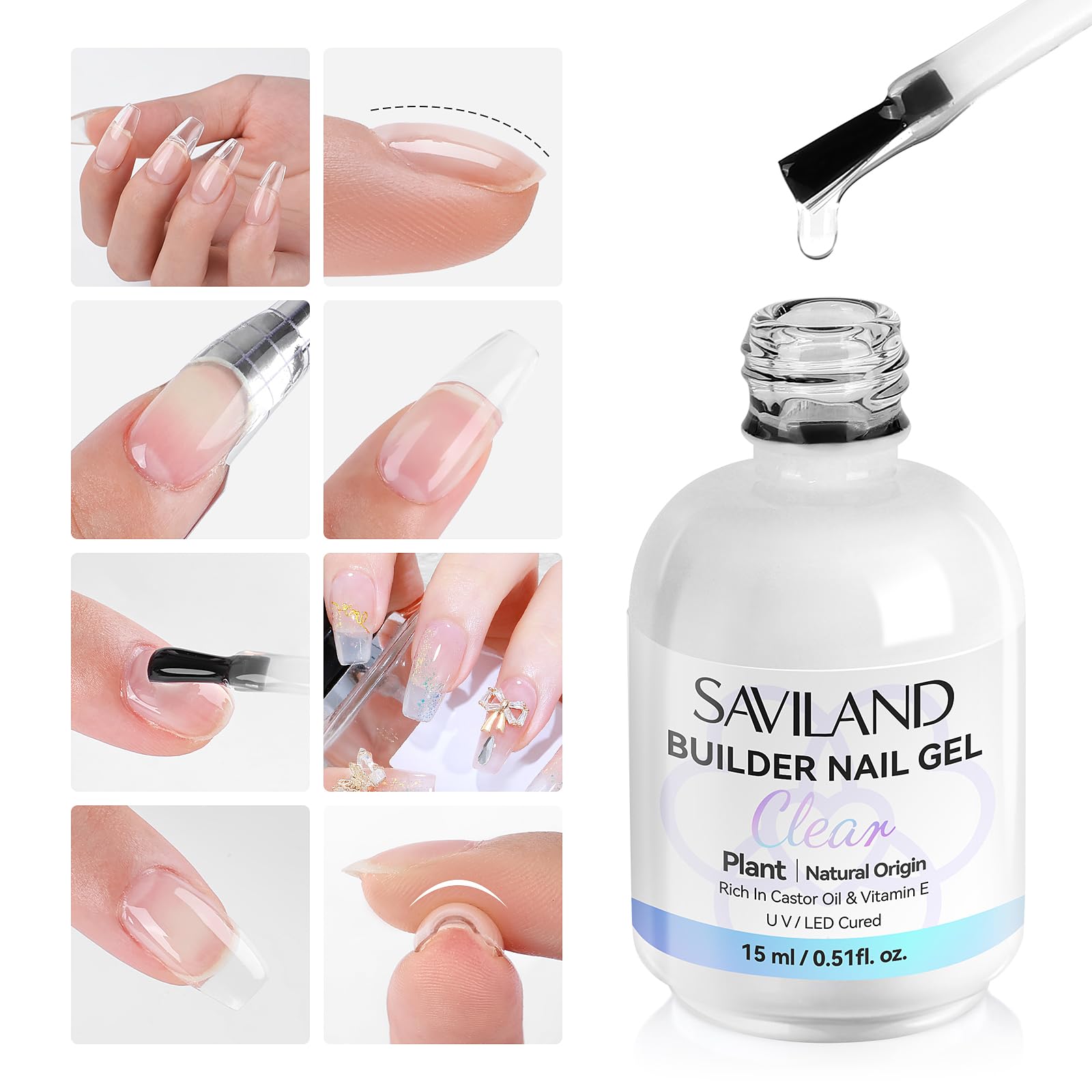 Amazon.com: SAVILAND Clear Builder Nail Gel: 8 in 1 Gel Builder for Nails Vitamin E Castor Oil ...