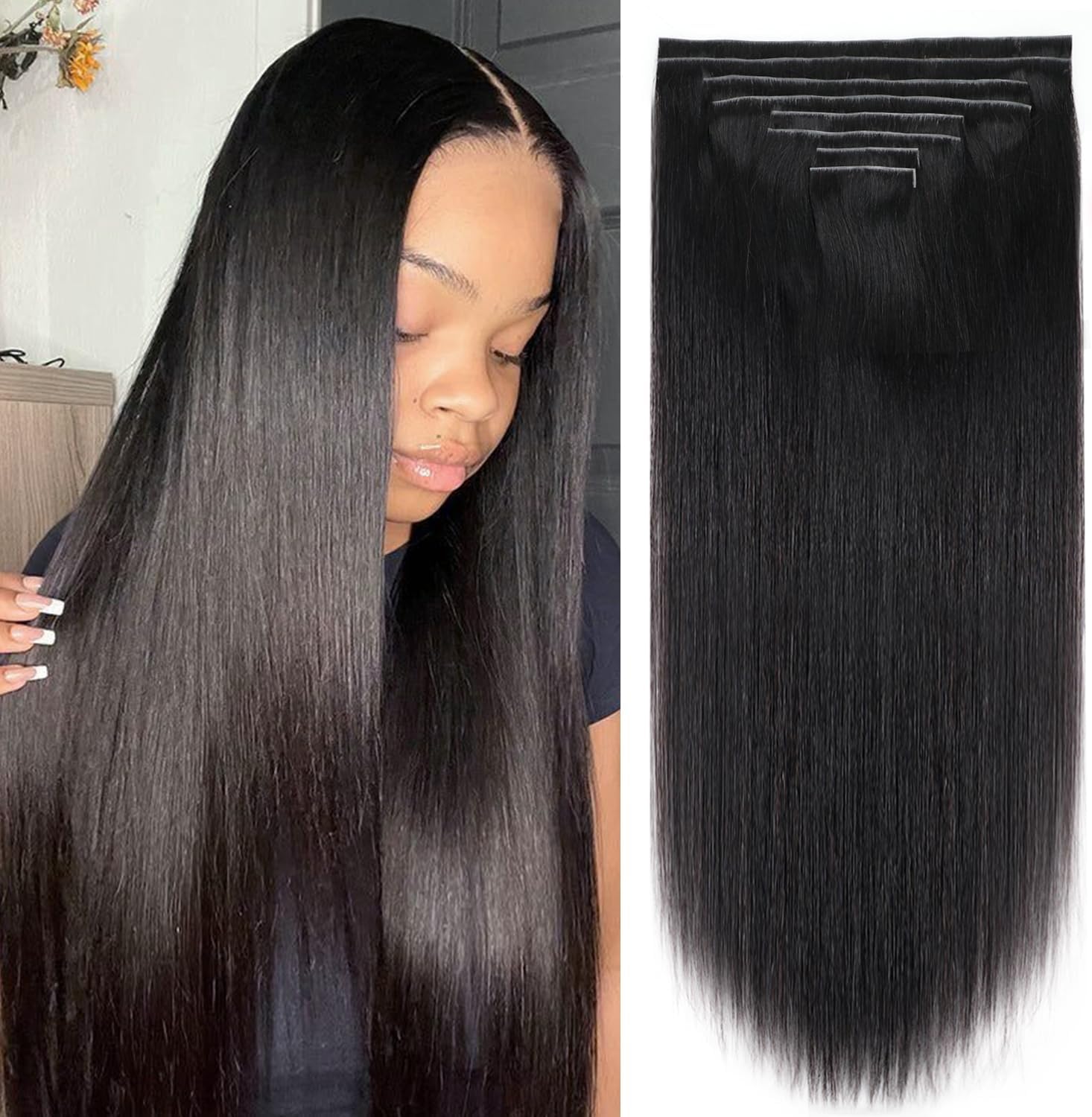 Amazon.com : Mihugass Injected Clip in Extension Human Hair Straight ...