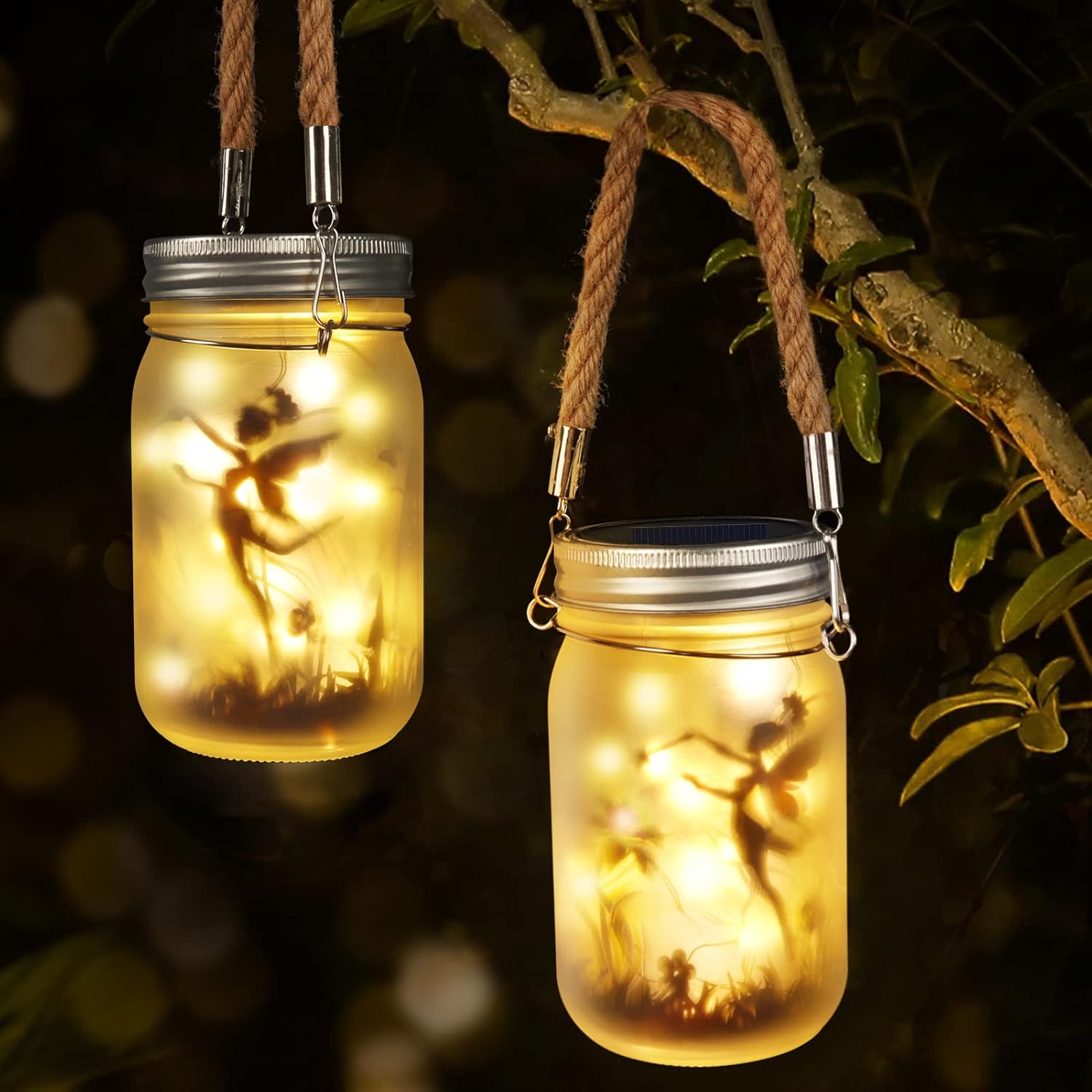 2 Pack Solar Lantern Fairy Lights, Outdoor Hanging Fairy Night Lights ...