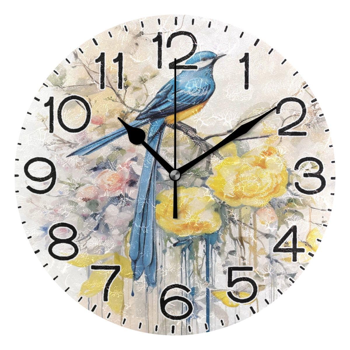 Amazon.com: Spring Blue Bird with Yellow Flowers Butterflies Wall Clock ...
